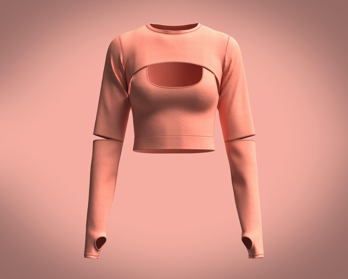 Girls Long Sleeve Rib Top With Ribbed Bra-Crown Neck Model - TurboSquid ...