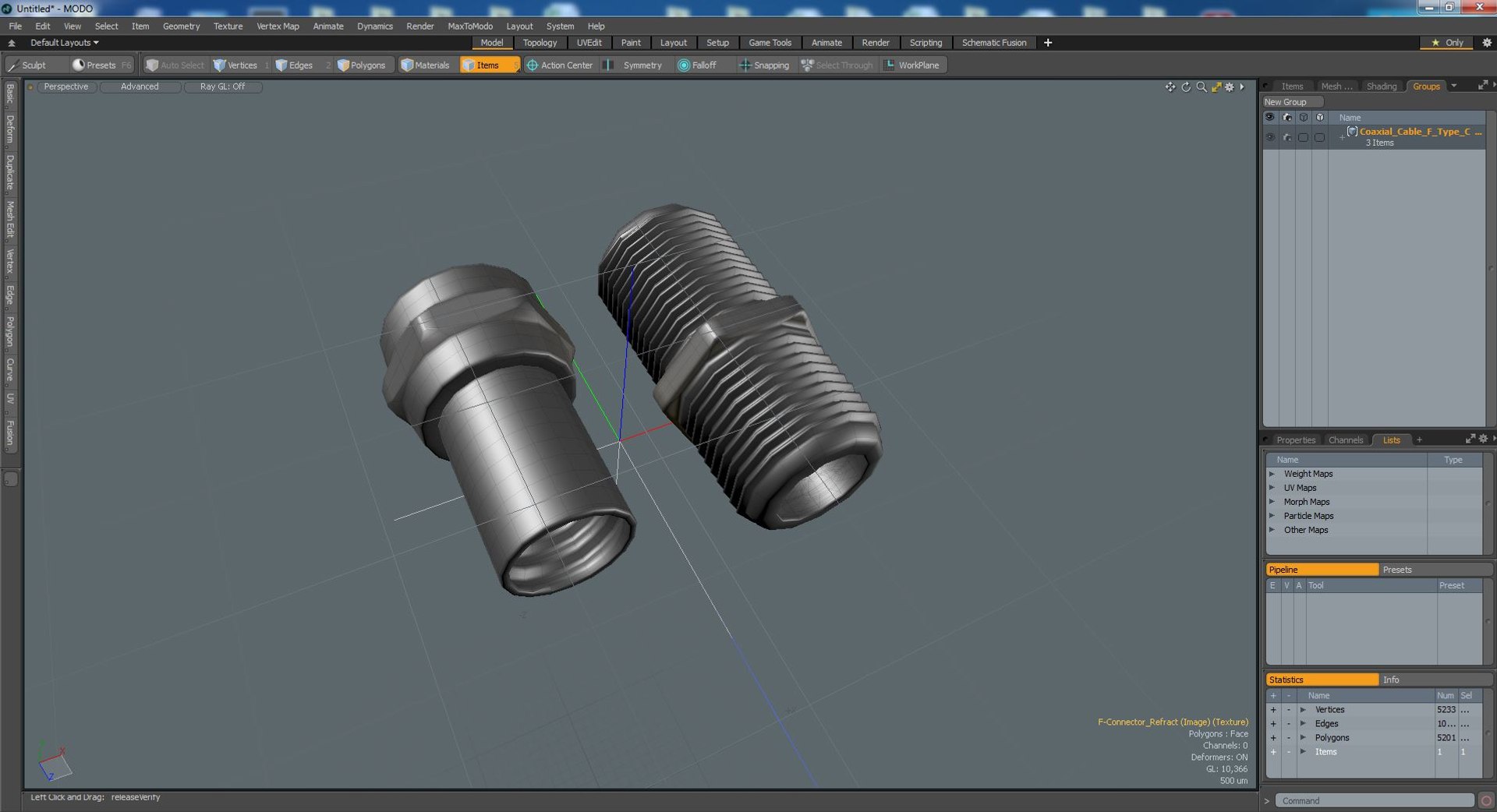 Coaxial Cable Connector And Extender Set Gold Plated 3D Model ...