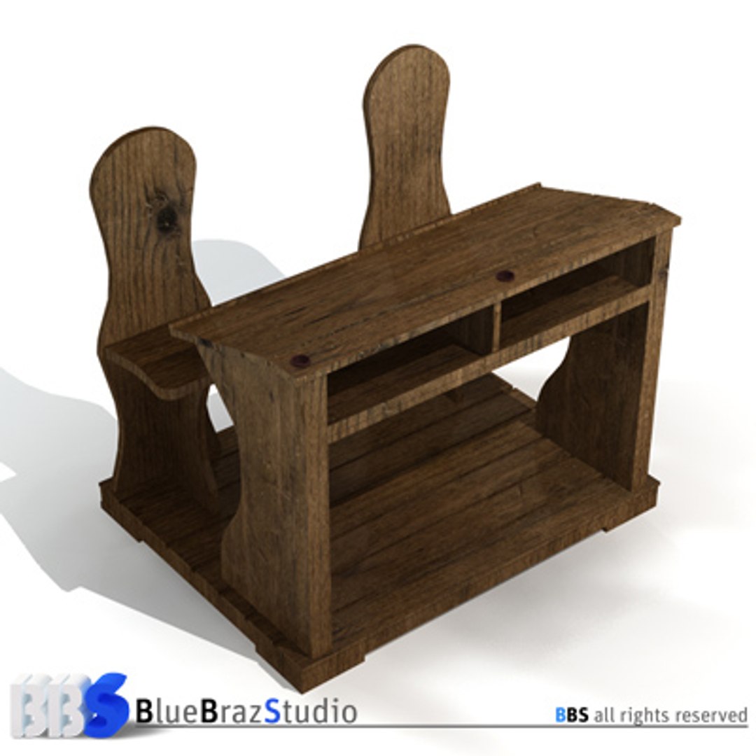 Ancient School Desk 3d Model