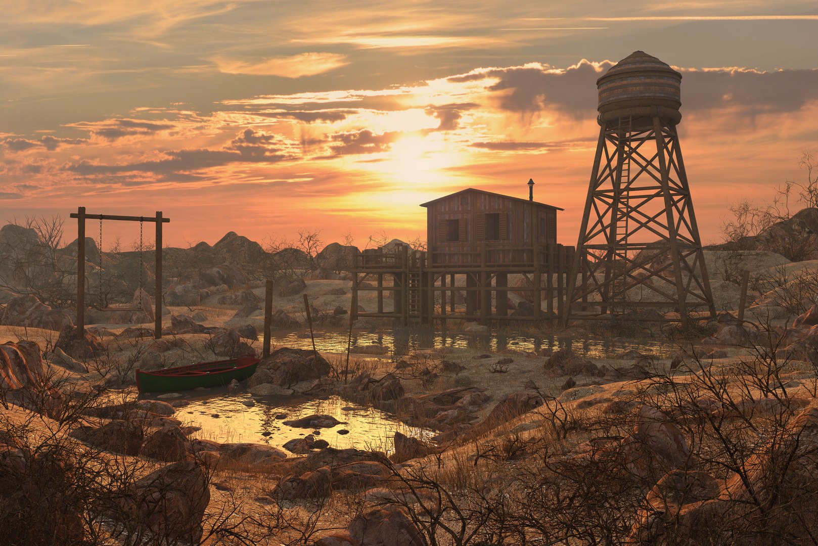 3D Desert Water Wood House Model - TurboSquid 1767236