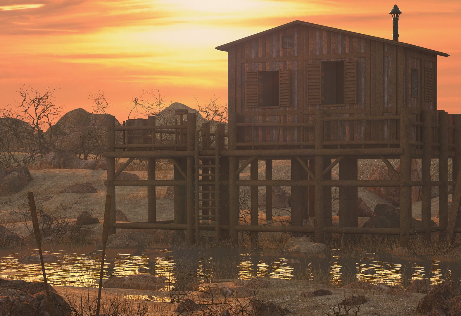 3D Desert Water Wood House Model - TurboSquid 1767236