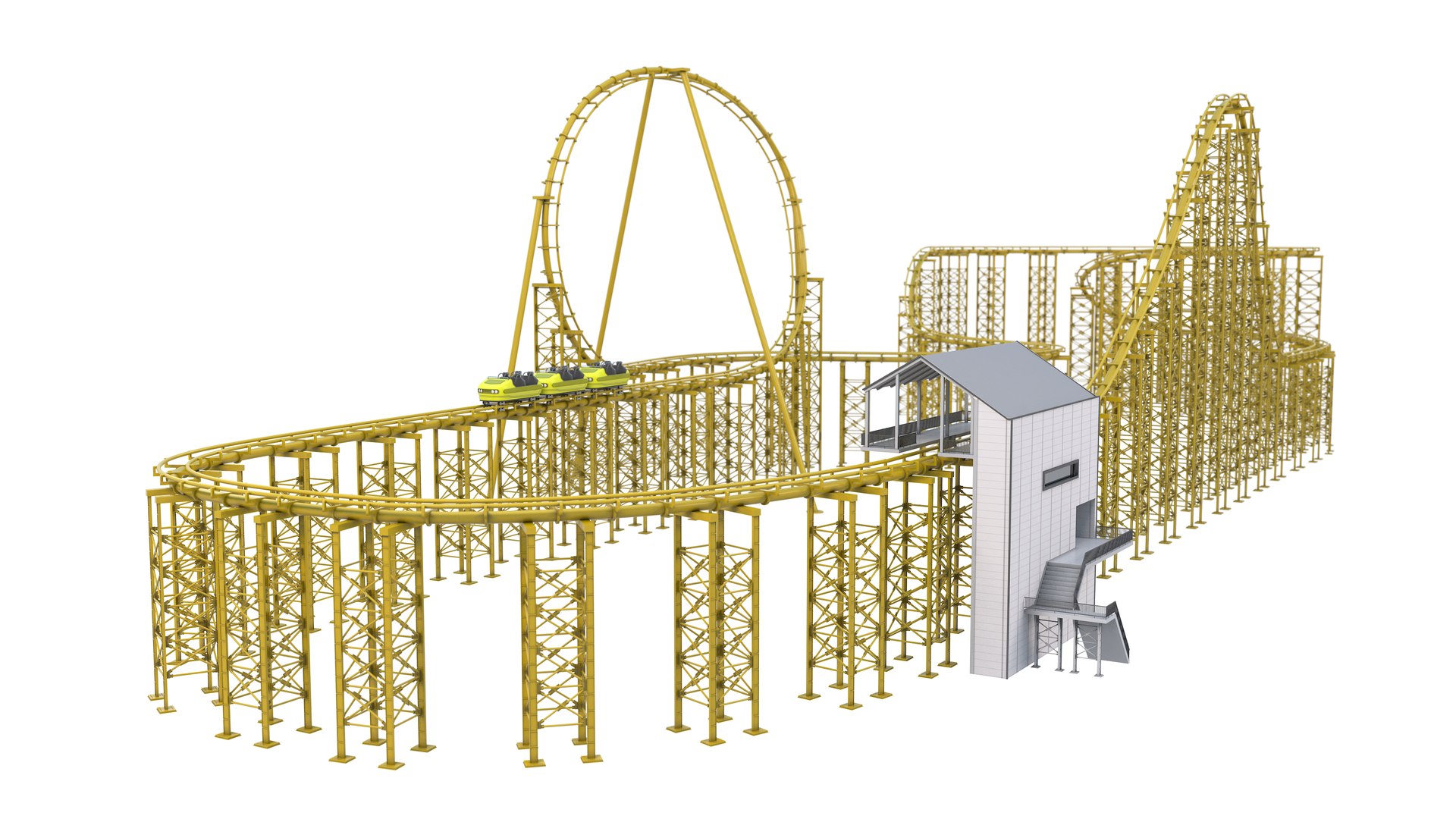 3D Model Roller Coaster Track - Yellow - TurboSquid 1922893