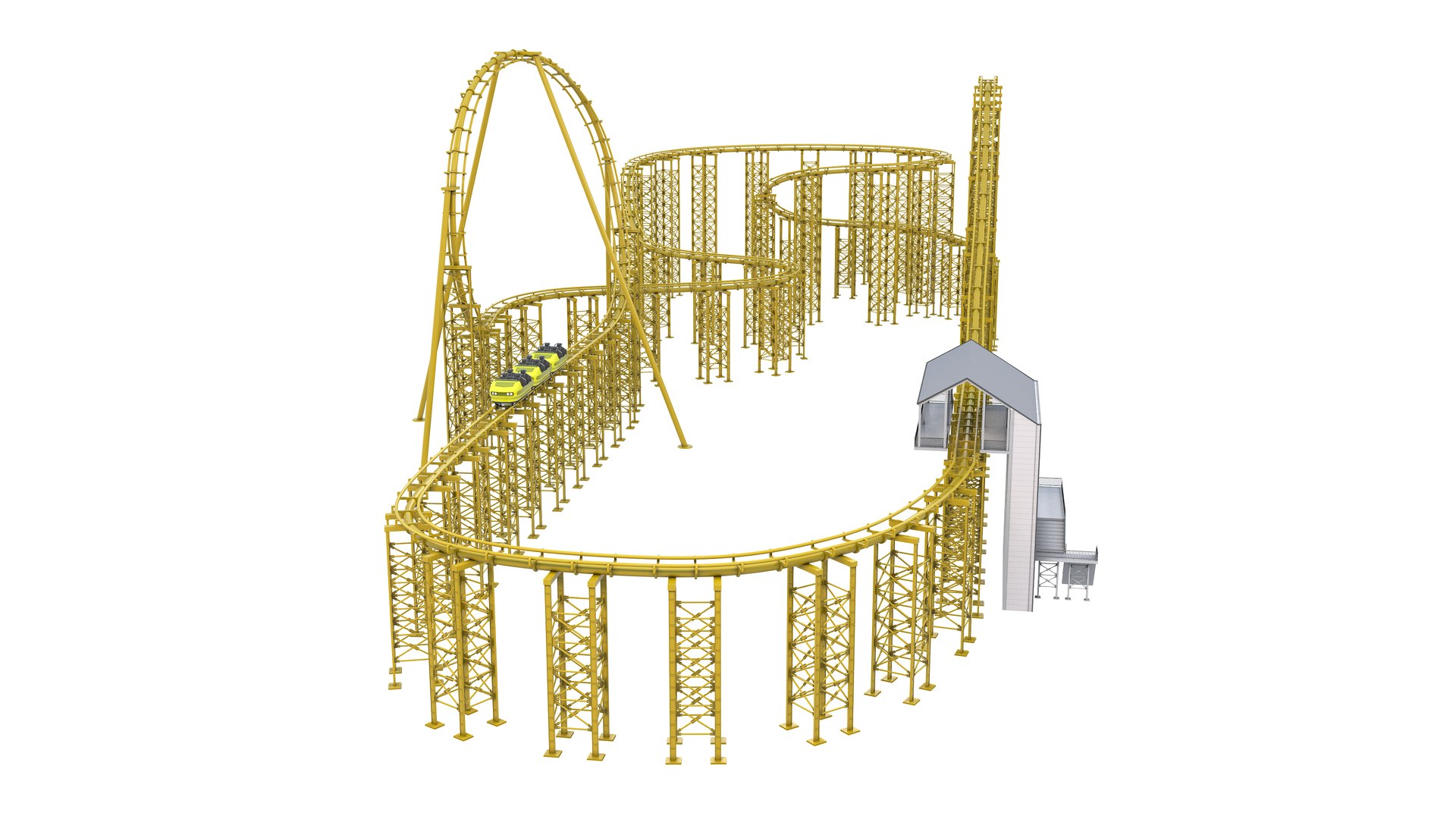 3D Model Roller Coaster Track - Yellow - TurboSquid 1922893