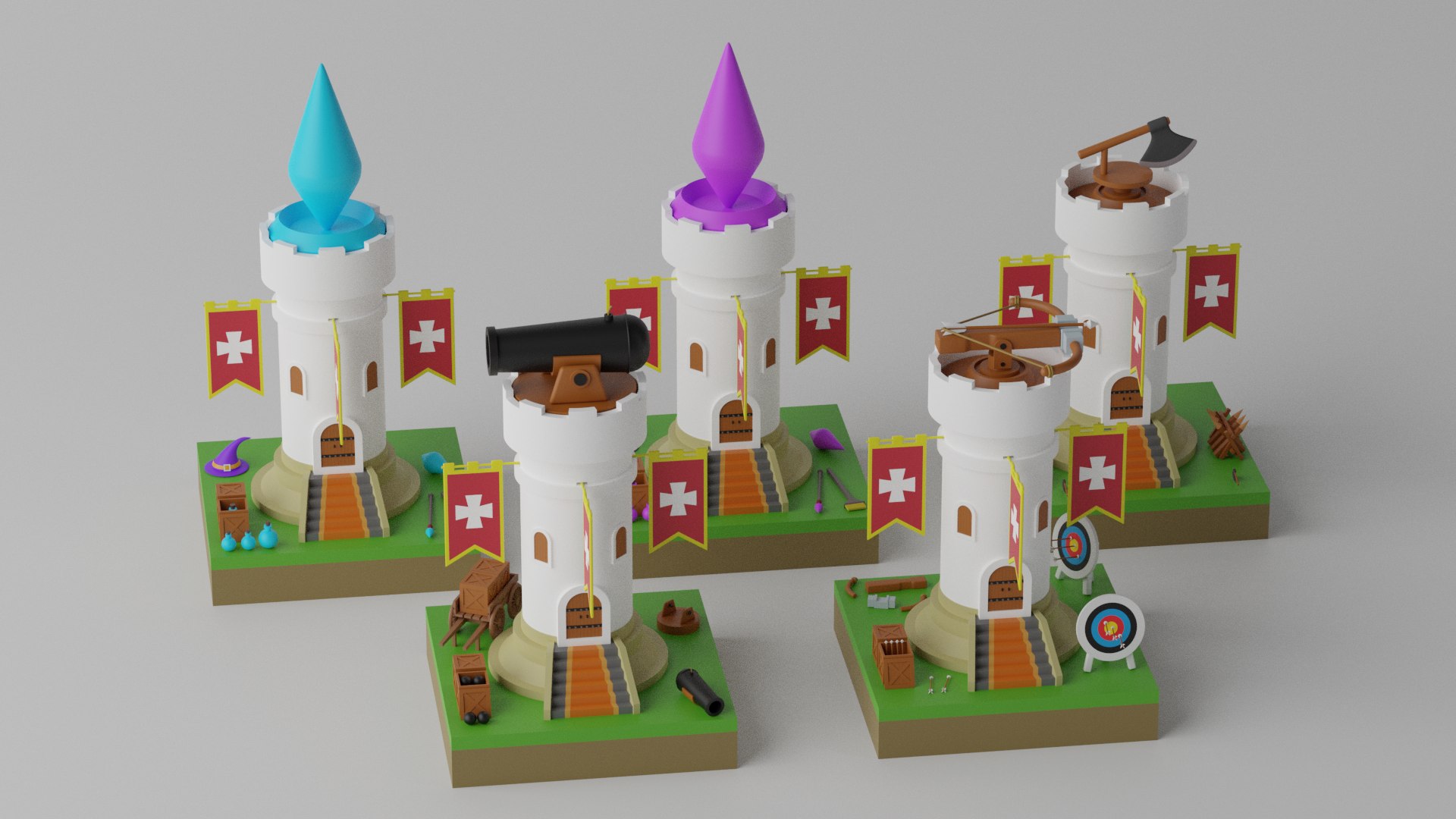 Cartoon Tower Defense Towers Collection A 3D - TurboSquid 2066404