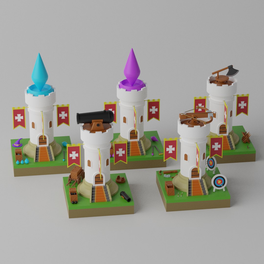 Cartoon Tower Defense Towers Collection A 3D - TurboSquid 2066404