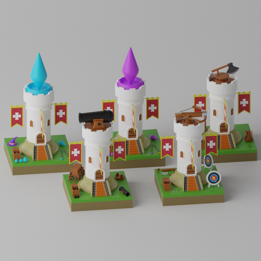 Cartoon Tower Defense Towers Collection A 3D - TurboSquid 2066404