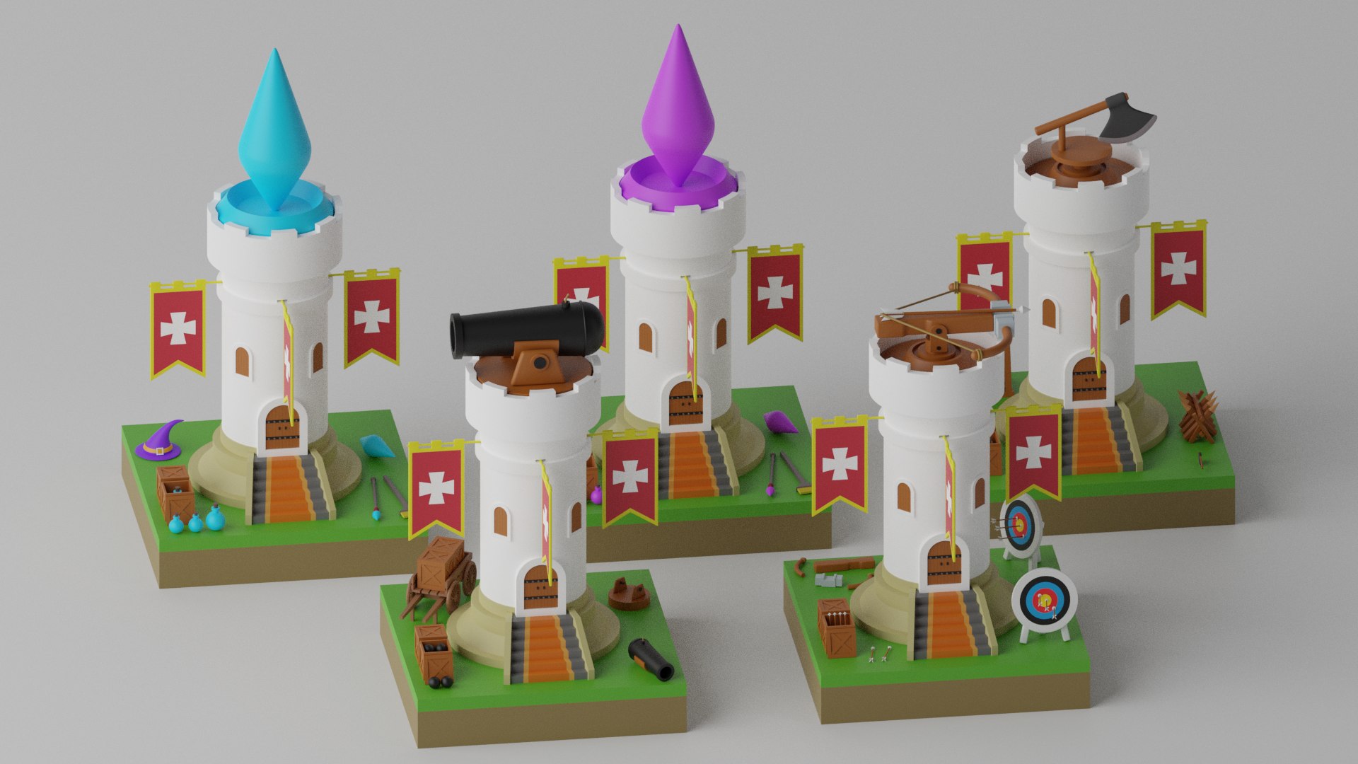 Cartoon Tower Defense Towers Collection A 3D - TurboSquid 2066404