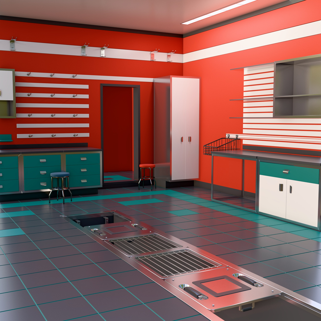 modelo 3d Interior del taller de servicio de automóviles M1 ...