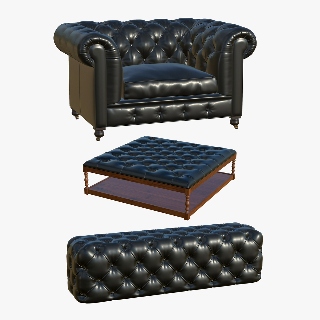 Chesterfield Sofa Realistic Leather Table Ottoman3Dモデル - TurboSquid 1948514