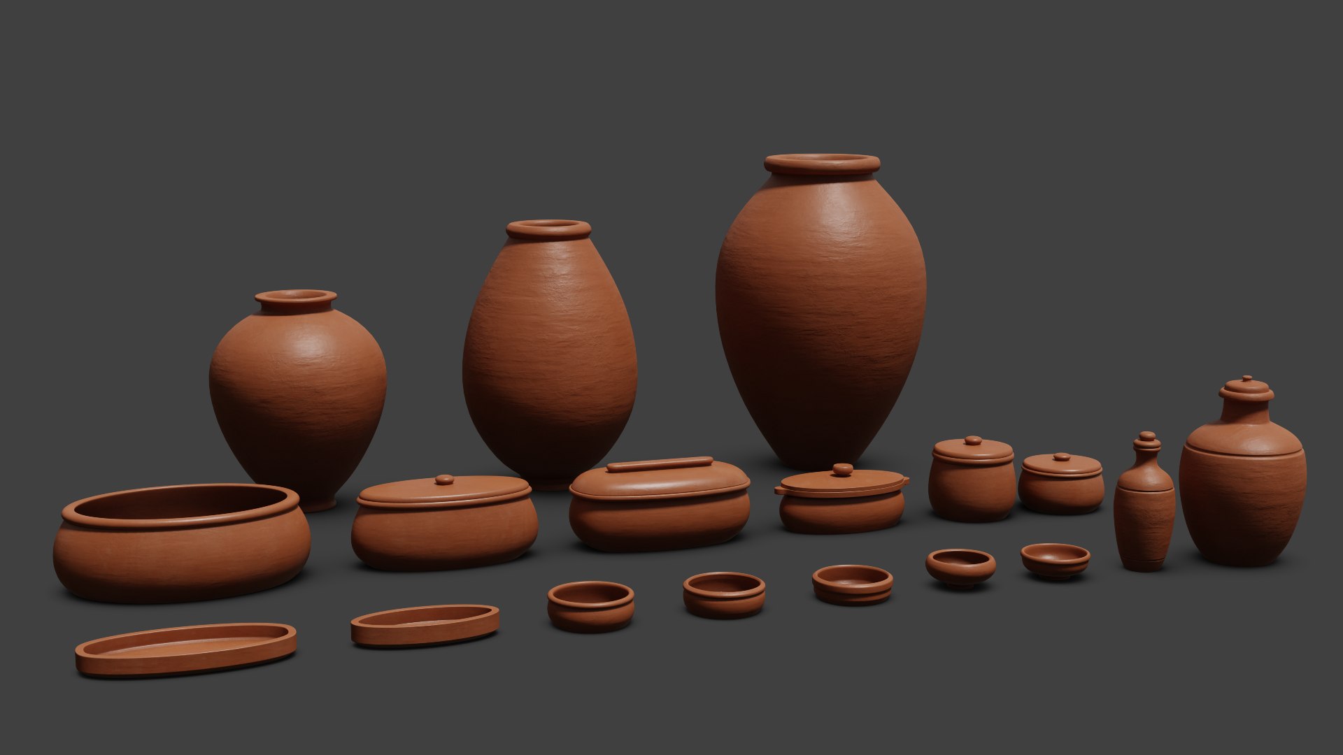 3D Clay Pottery Clean - Clay pot Bundle model - TurboSquid 1972874