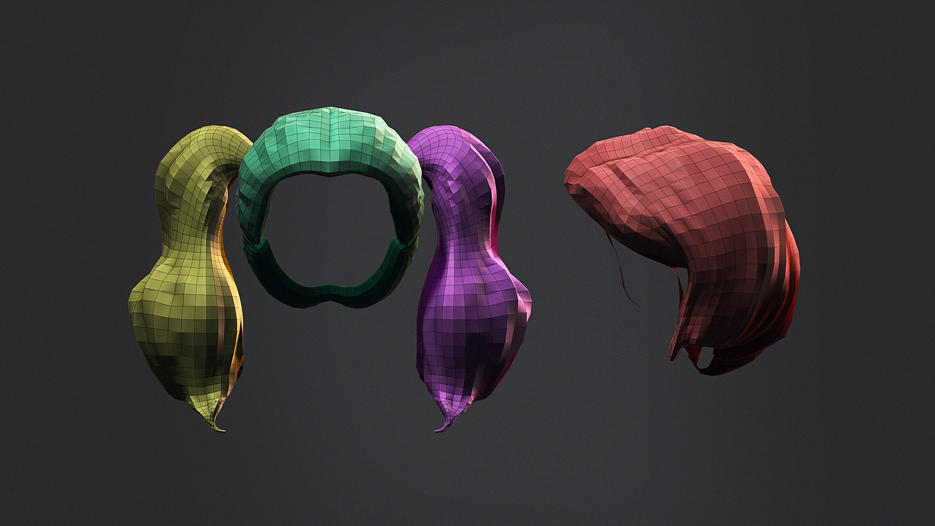 Hair - Female Low Poly Hairstyles Kitbash 3D Model - TurboSquid 1836754