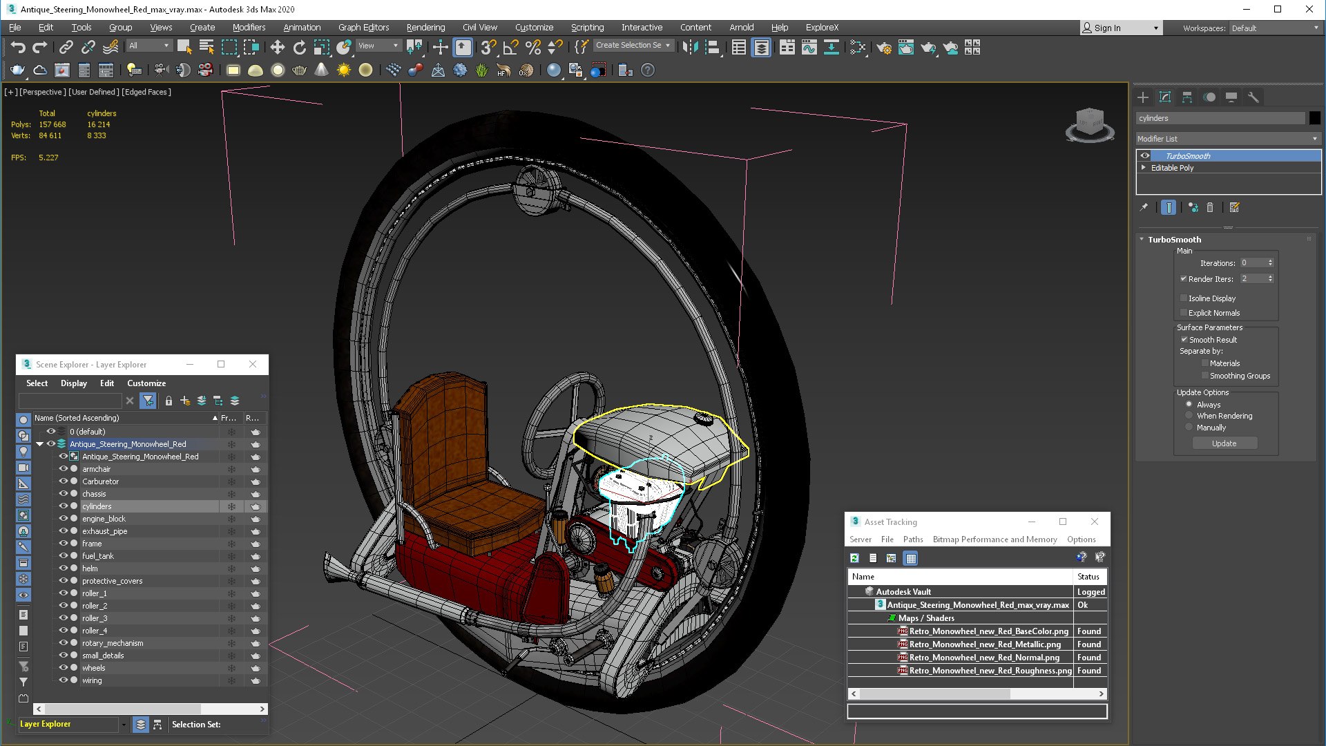 3D Model Antique Steering Monowheel Red - TurboSquid 2318987