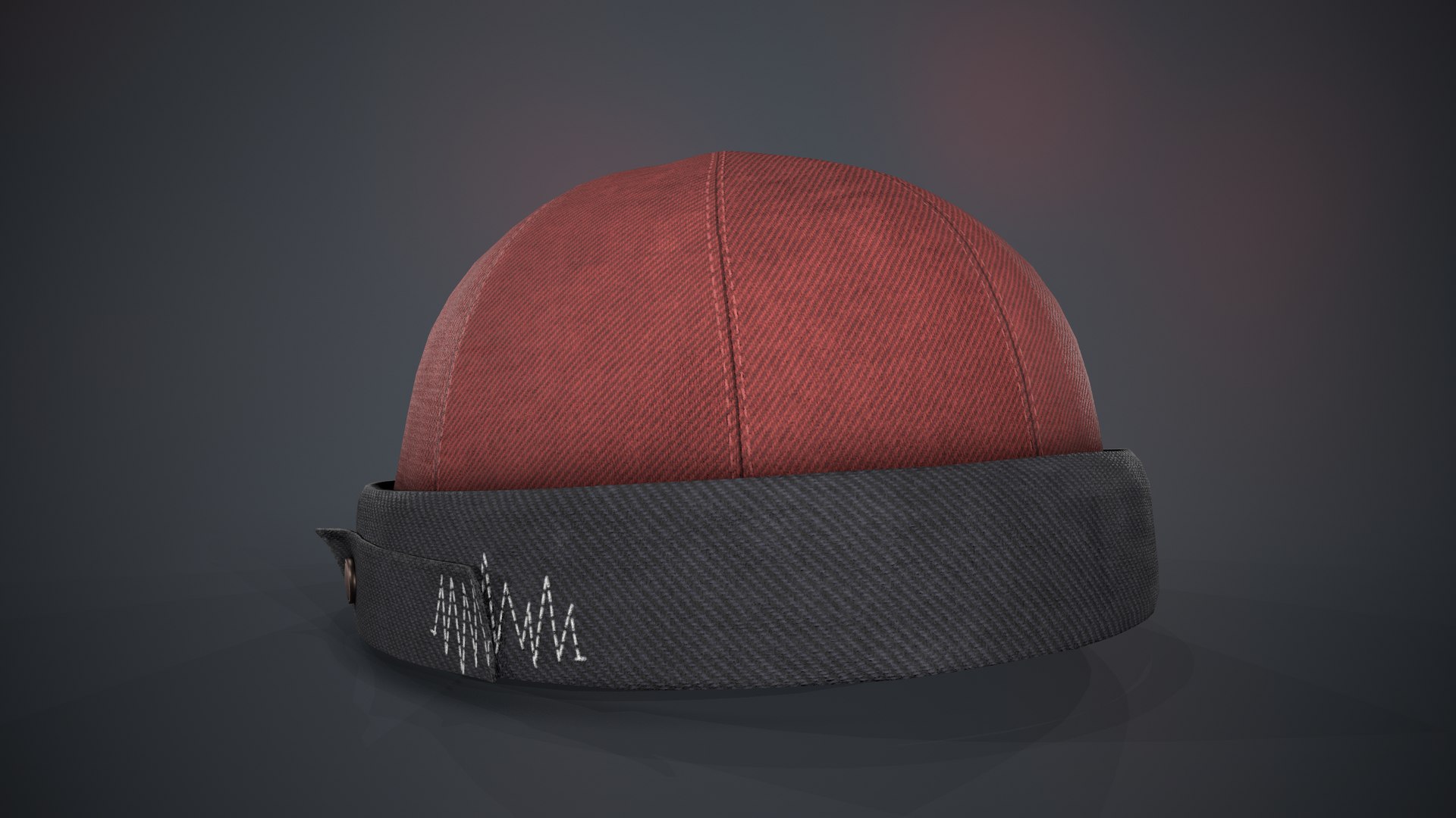 Red jeans brimless cap model - TurboSquid 1657534