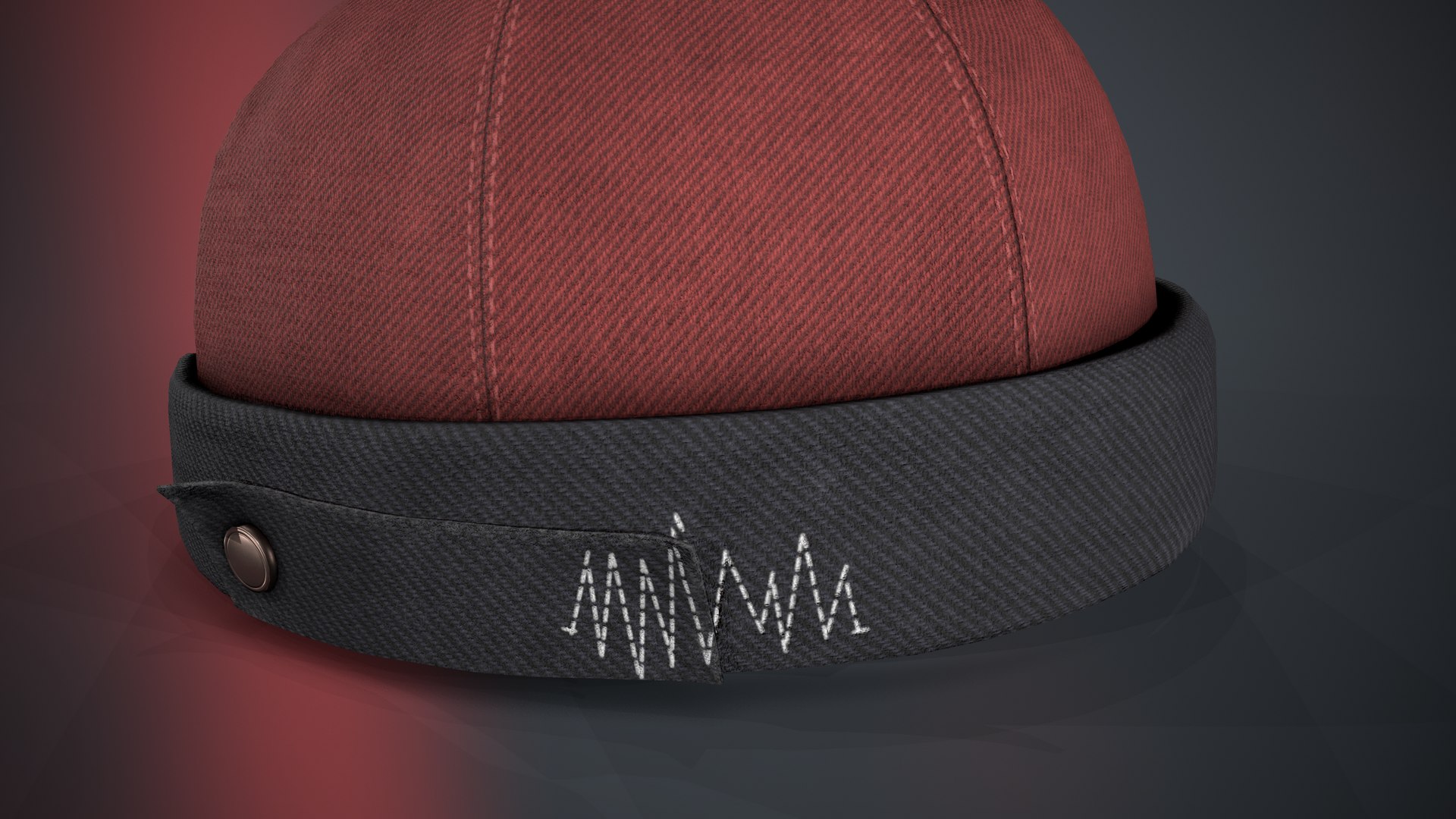 Red jeans brimless cap model - TurboSquid 1657534