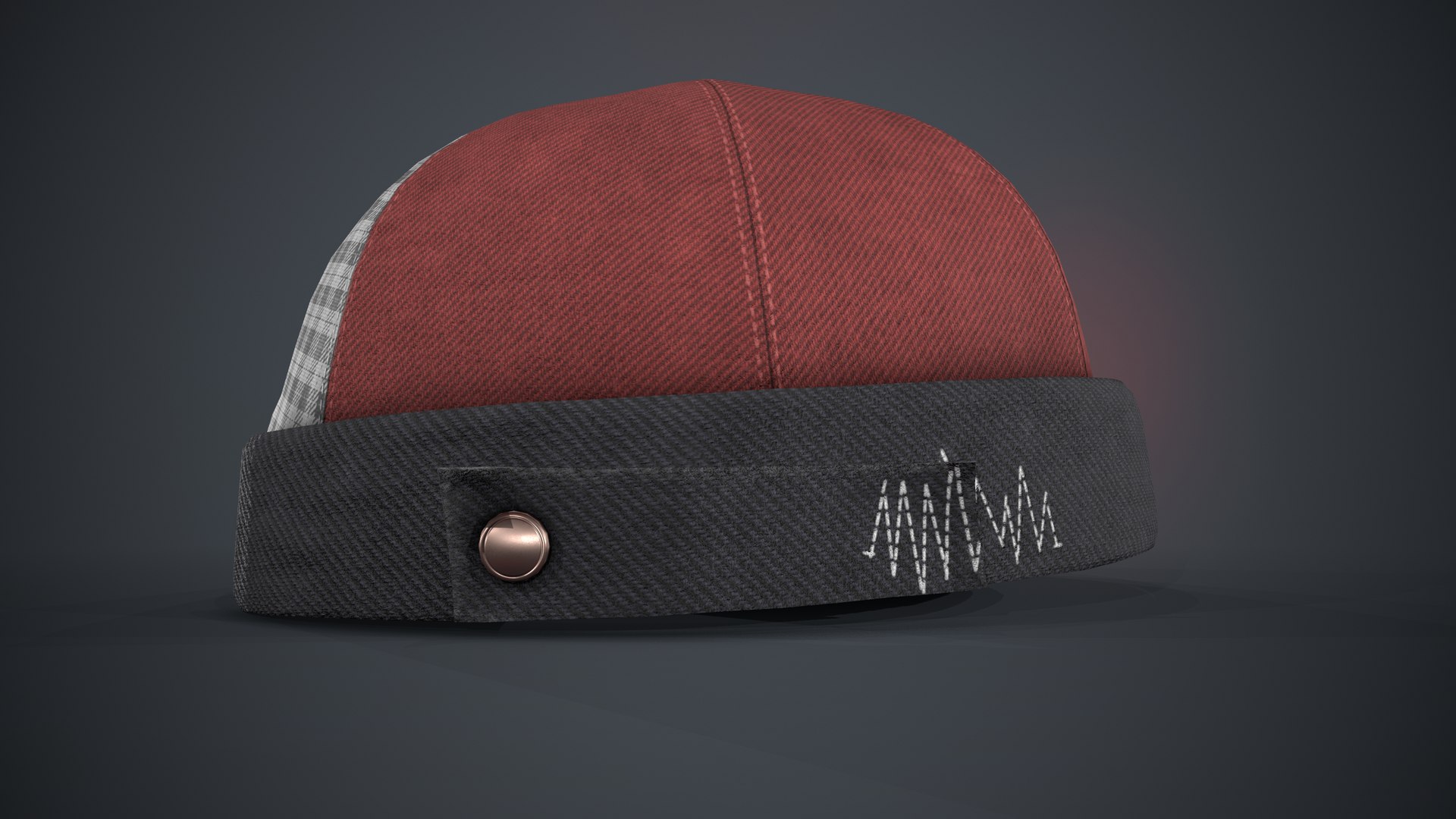 Red jeans brimless cap model - TurboSquid 1657534