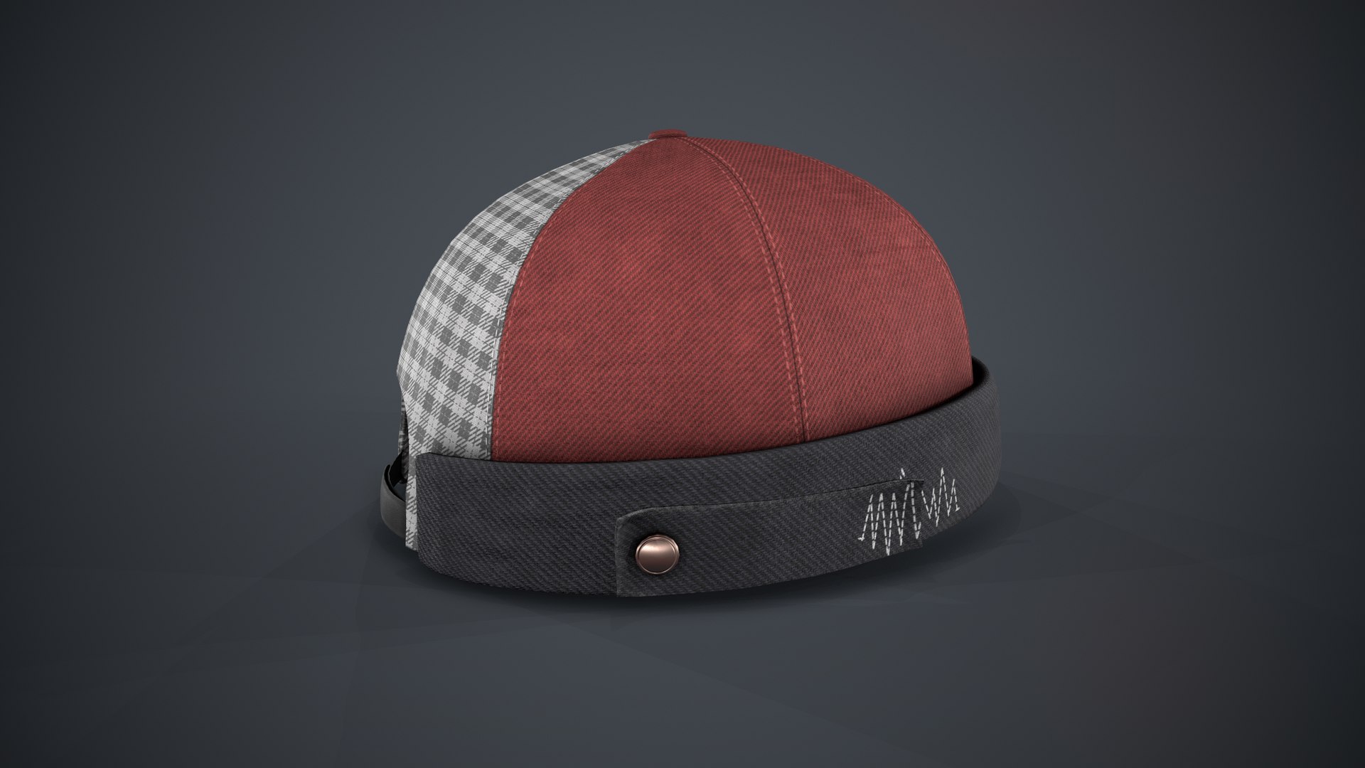 Red jeans brimless cap model - TurboSquid 1657534