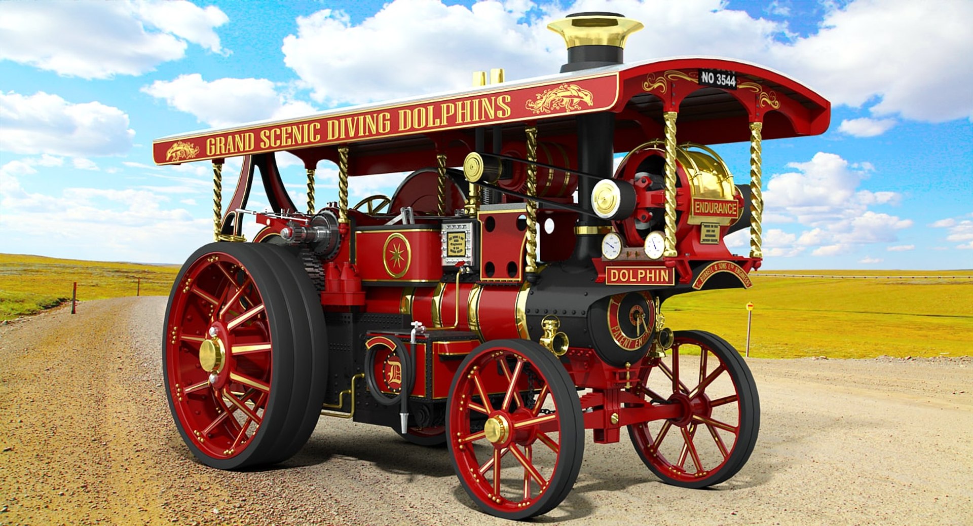 3d Burrell Steam Road Locomotive Model