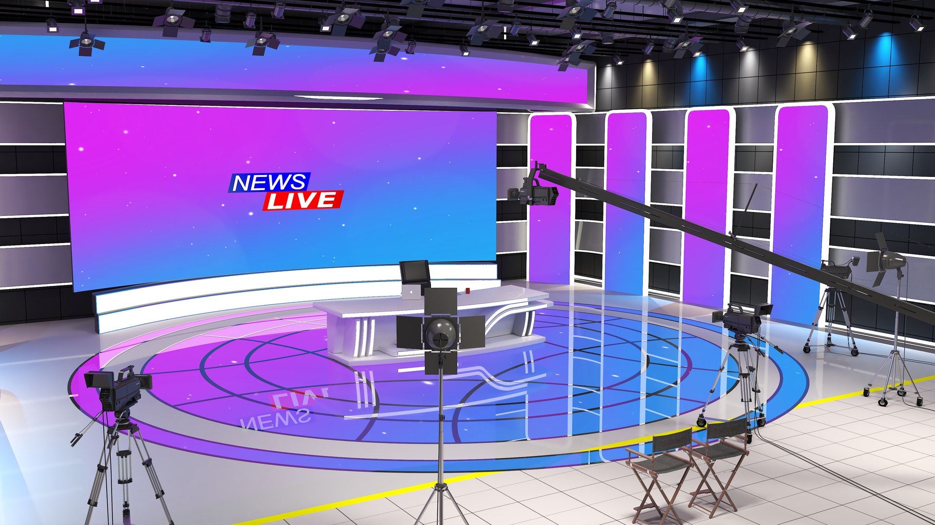 News Broadcast Studio Set 3D Model - TurboSquid 2386756