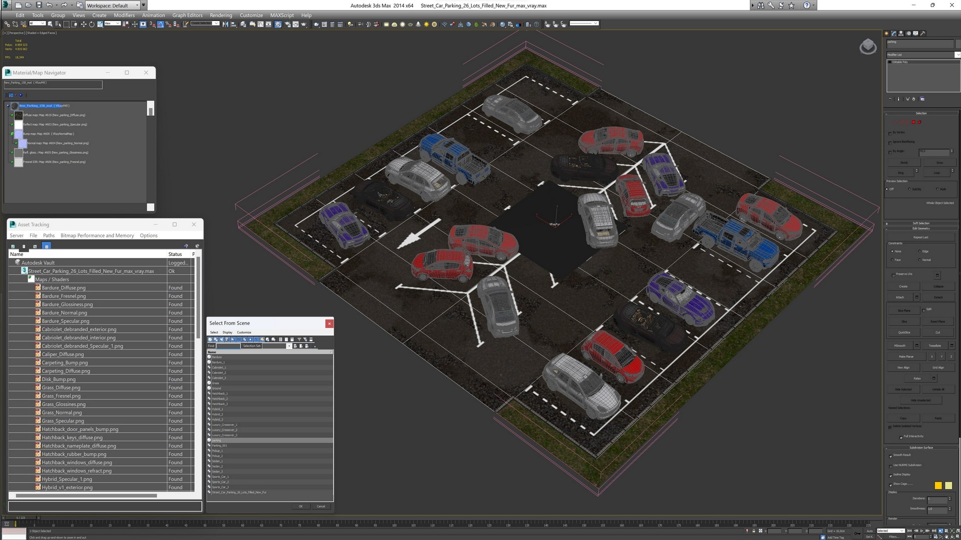 3D Street Car Parking 26 Lots Filled New Fur - TurboSquid 2250716