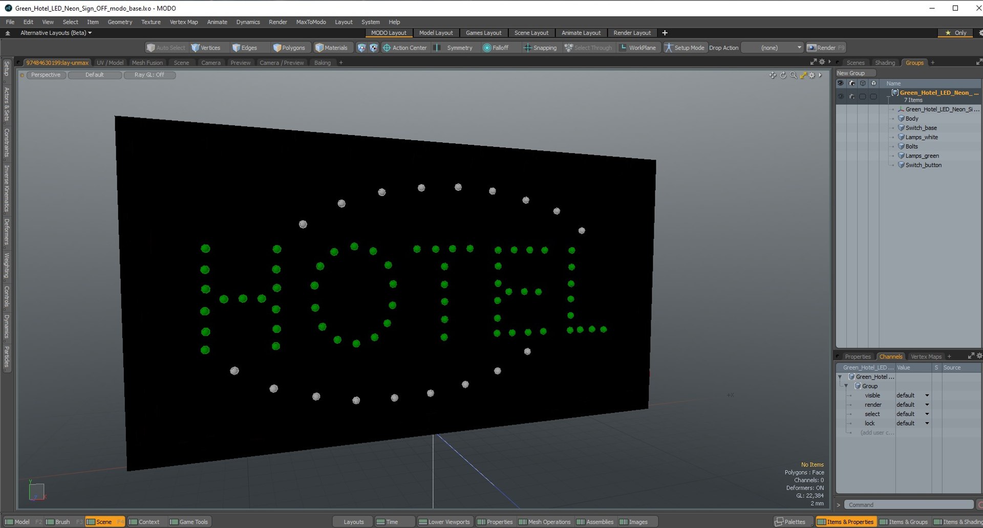 3D model Green Hotel LED Neon Sign OFF - TurboSquid 2110954