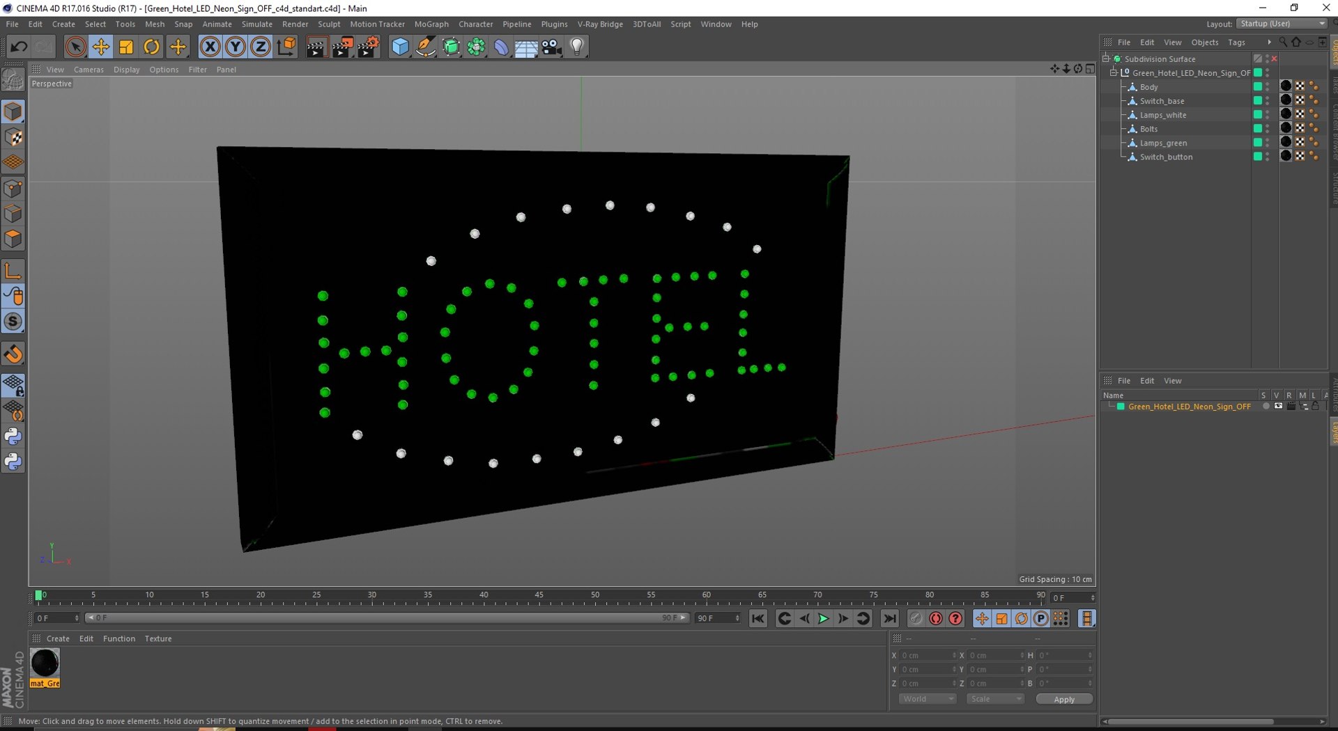 3D model Green Hotel LED Neon Sign OFF - TurboSquid 2110954