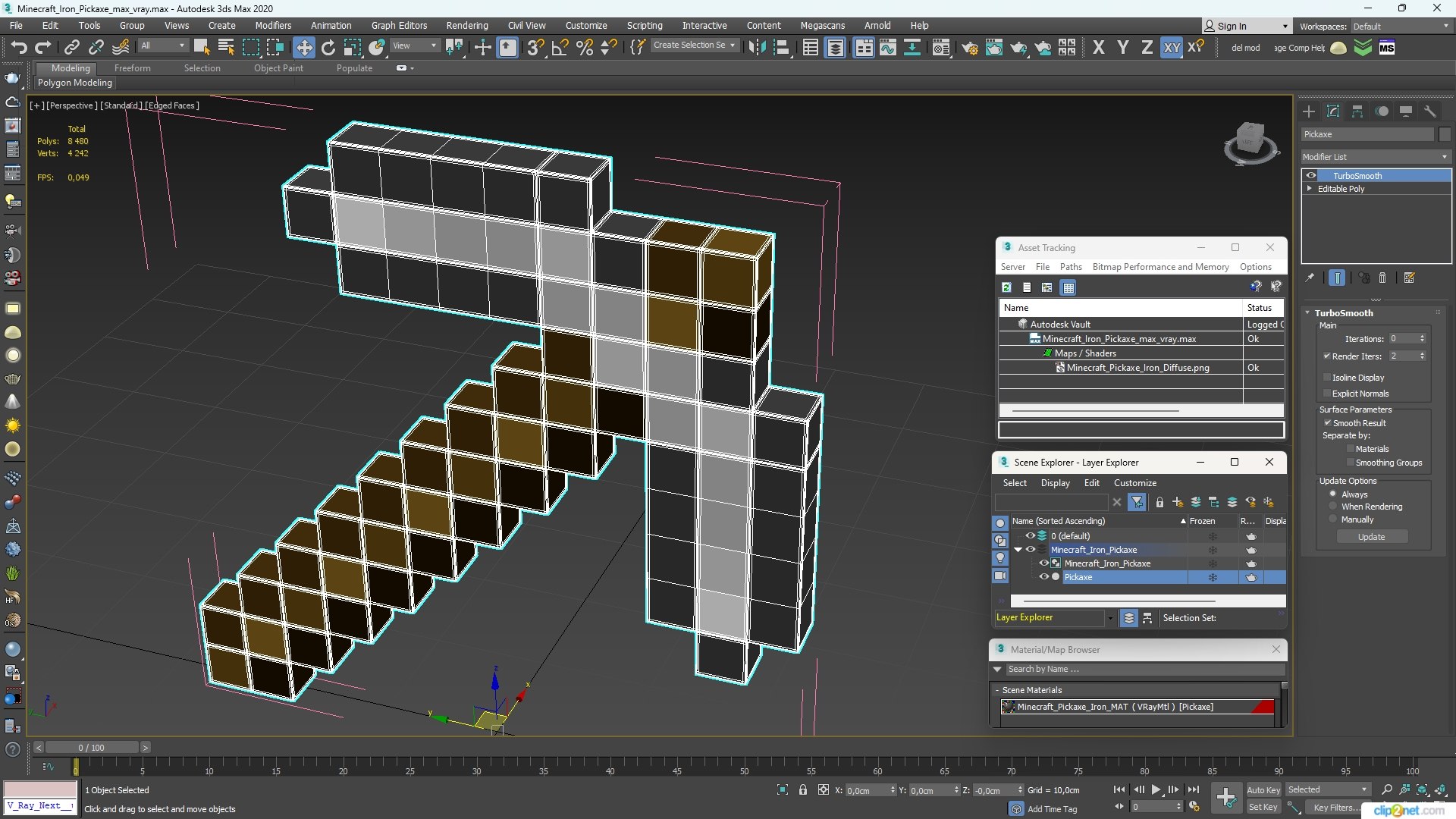 3D Minecraft Iron Pickaxe - TurboSquid 2292900