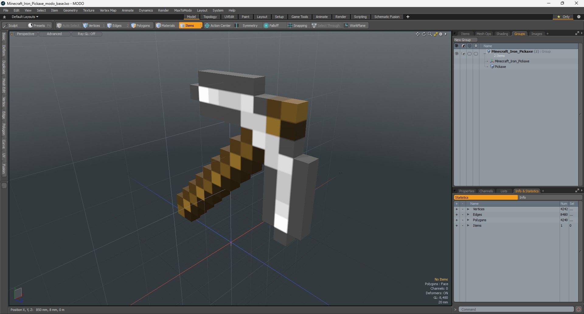 3D Minecraft Iron Pickaxe - TurboSquid 2292900