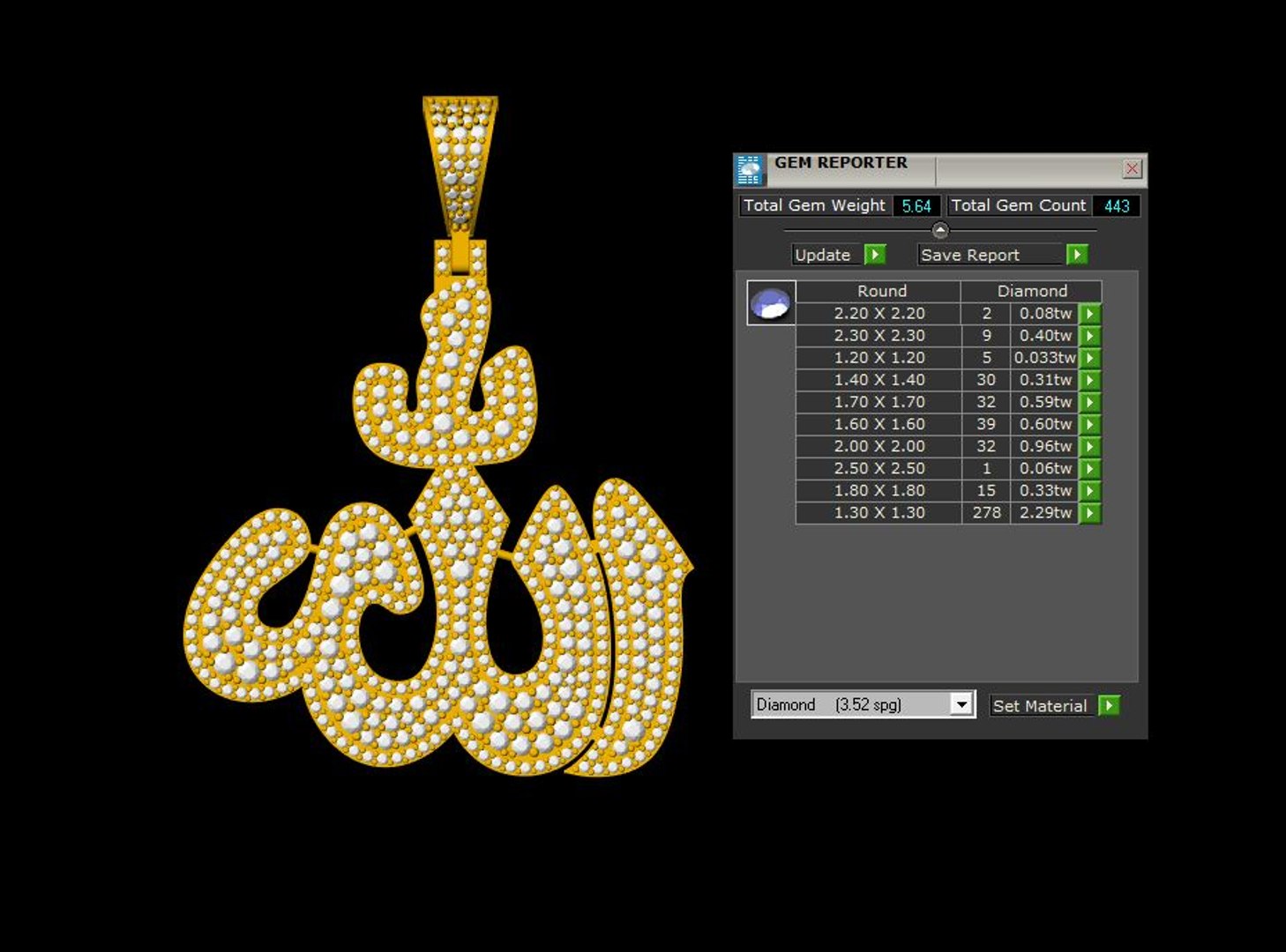 3D Model Allah Islamic Diamond Pendant -0065 - TurboSquid 2344601