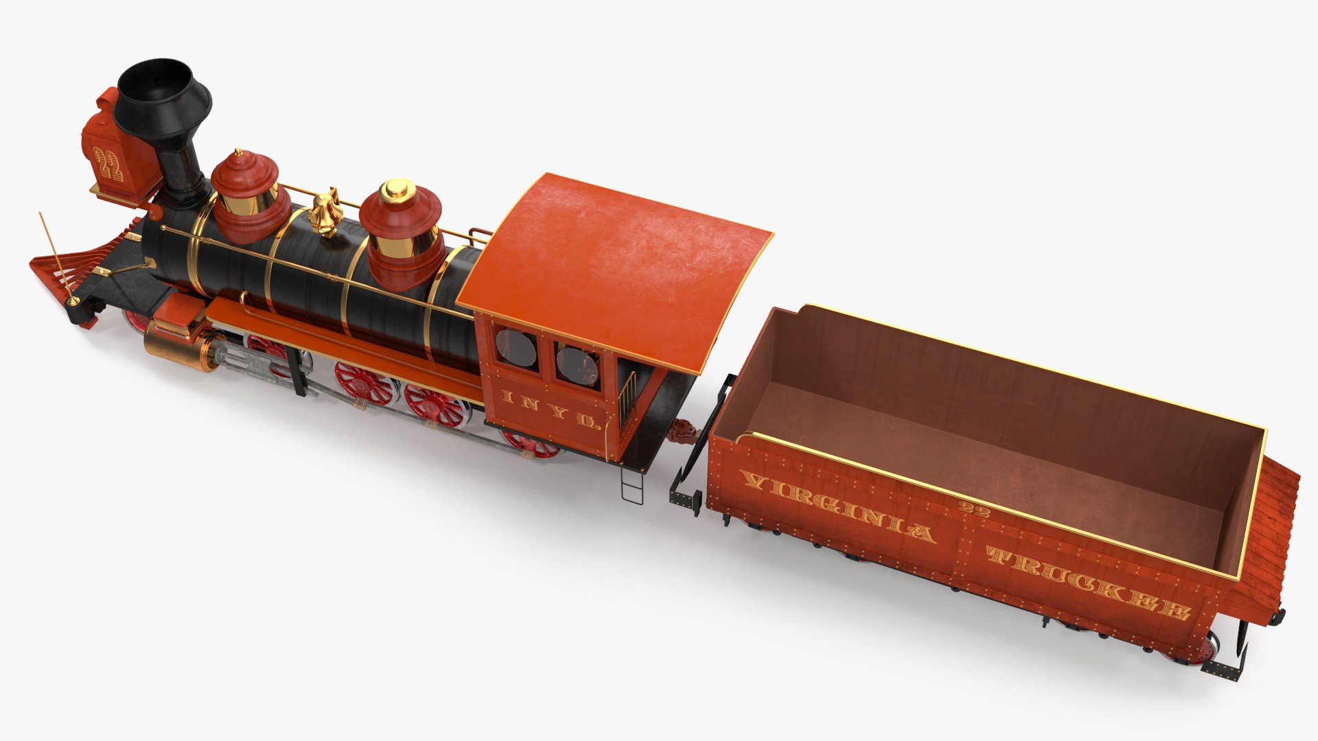 3D Model Steam Locomotive With Coal Wagon - TurboSquid 2161887