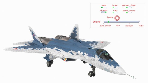 modelo 3d SU 57 Stealth Jet Fighter Pixel Camuflaje aparejado ...