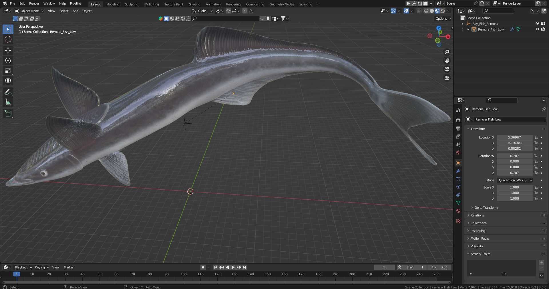 3D Ray Fish Remora Model - TurboSquid 2437492