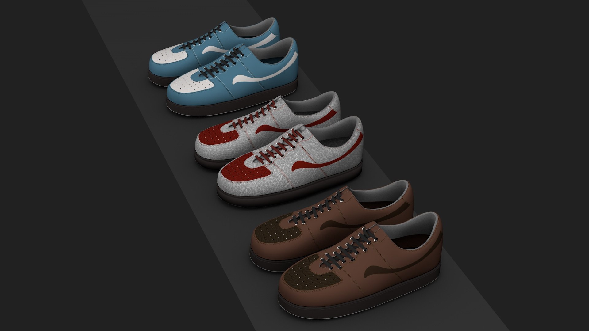 Three Colors Sneakers Shoes Footwear 3D - TurboSquid 2219855
