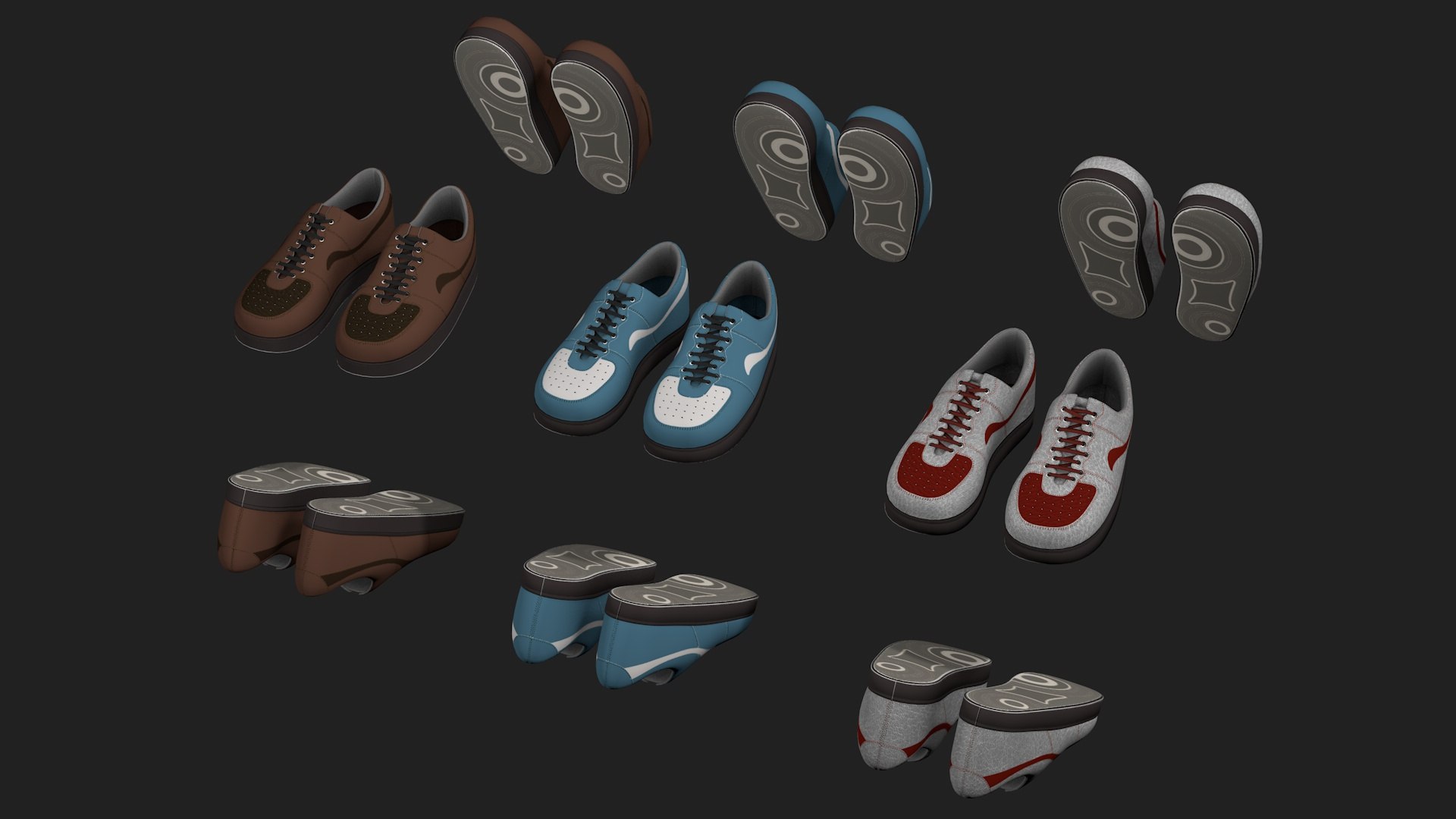 Three Colors Sneakers Shoes Footwear 3D - TurboSquid 2219855