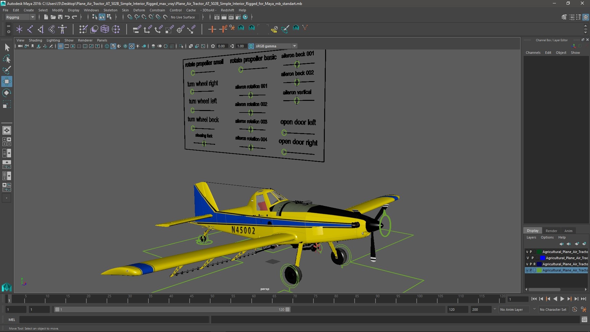 Plane Air Tractor AT 502B Simple Interior Rigged for Maya 3D model ...