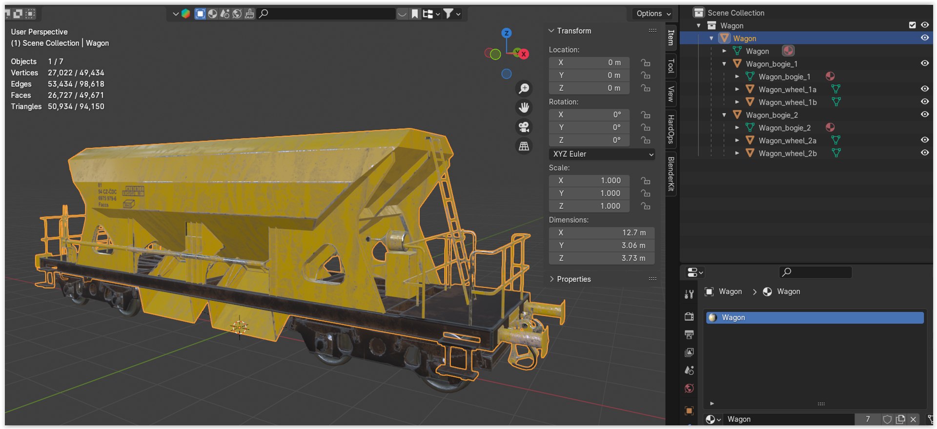Hopper Wagon PBR Yellow 3D Model - TurboSquid 2240624
