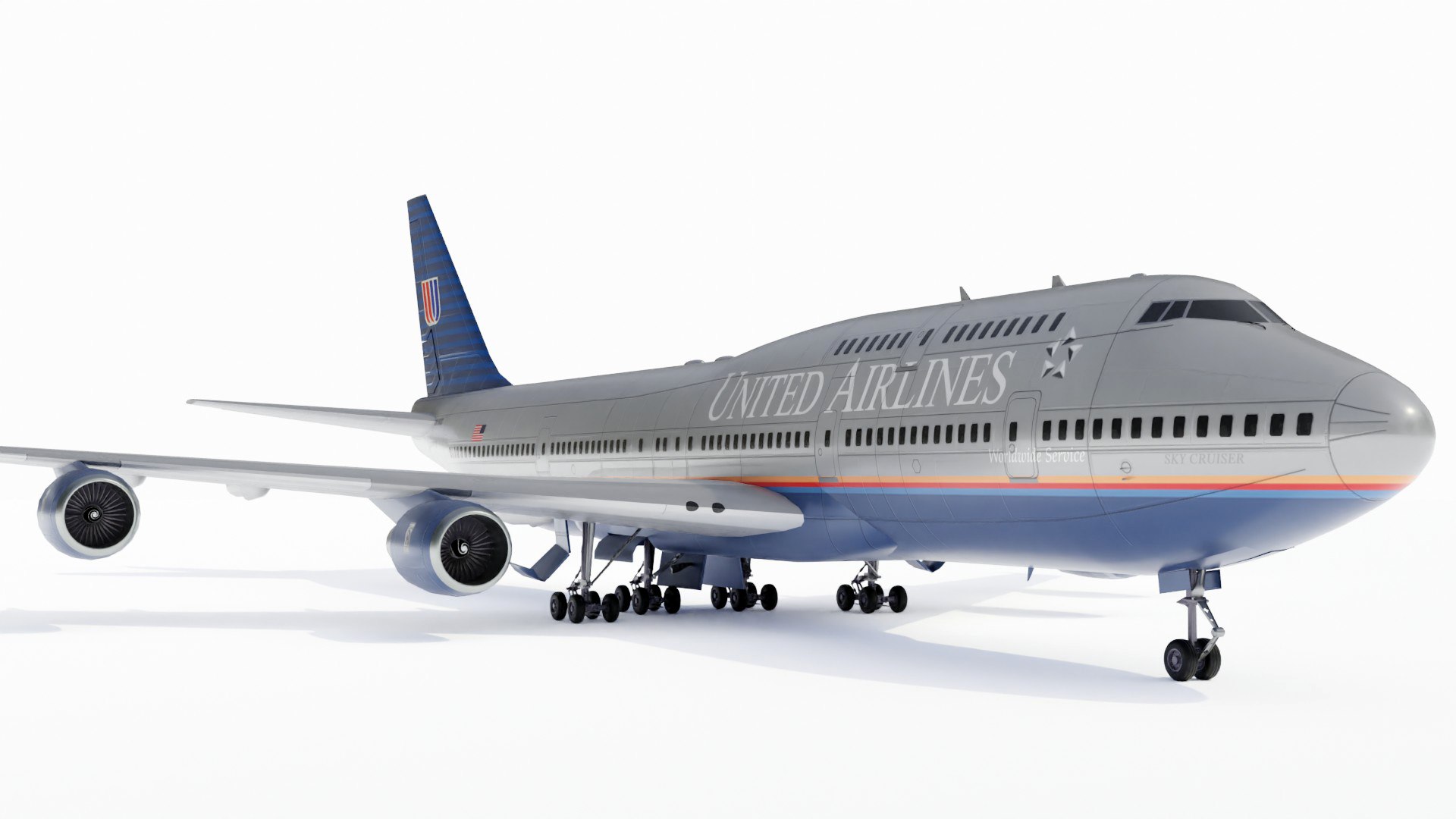 747-400 airliner united 747 jumbo 3d model