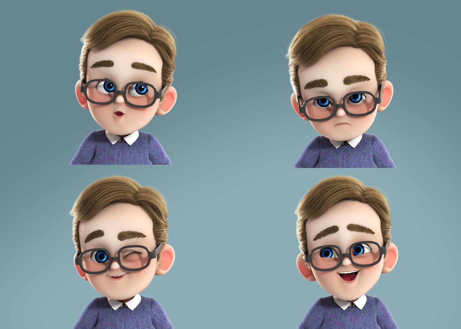 3D Cartoon Smart Boy Rigged Model - TurboSquid 1520575