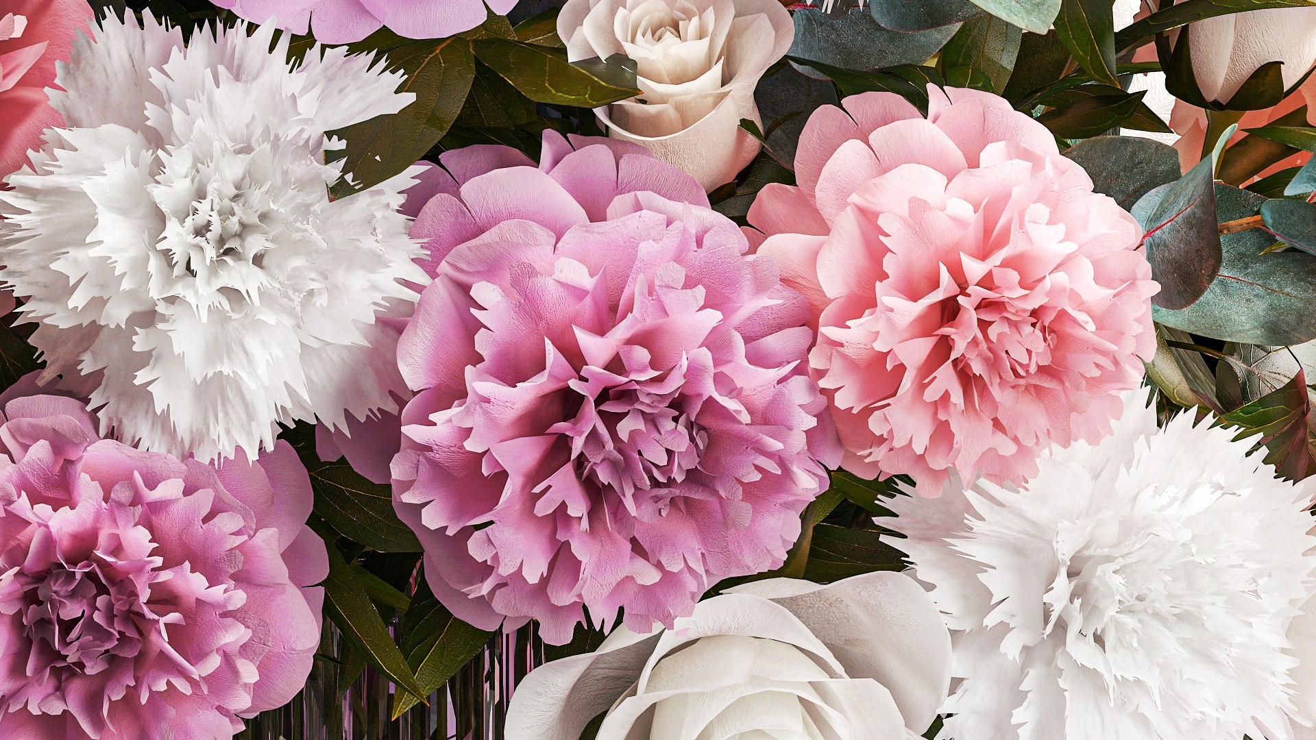 Beautiful Bouquet In Glass Vase Rose Peonies Hydrangea 297 3D Model ...