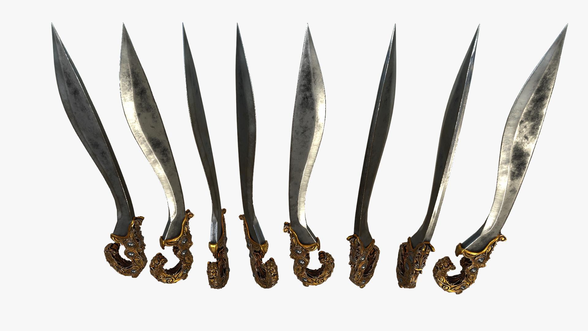 3D Fantasy Sword RPG Iberian Falcata Knife Curved Machete Sword Blade ...