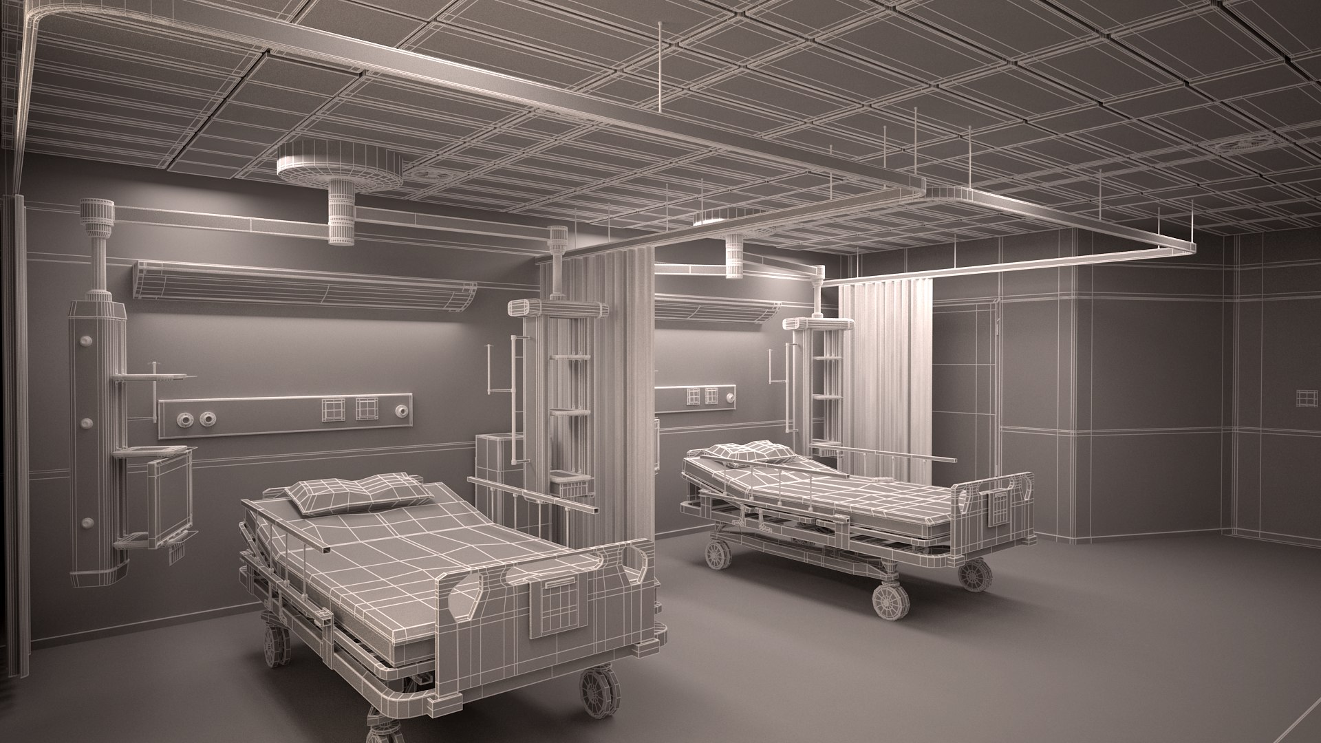 3D Model Hospital Bed Ward Scene - TurboSquid 1544275