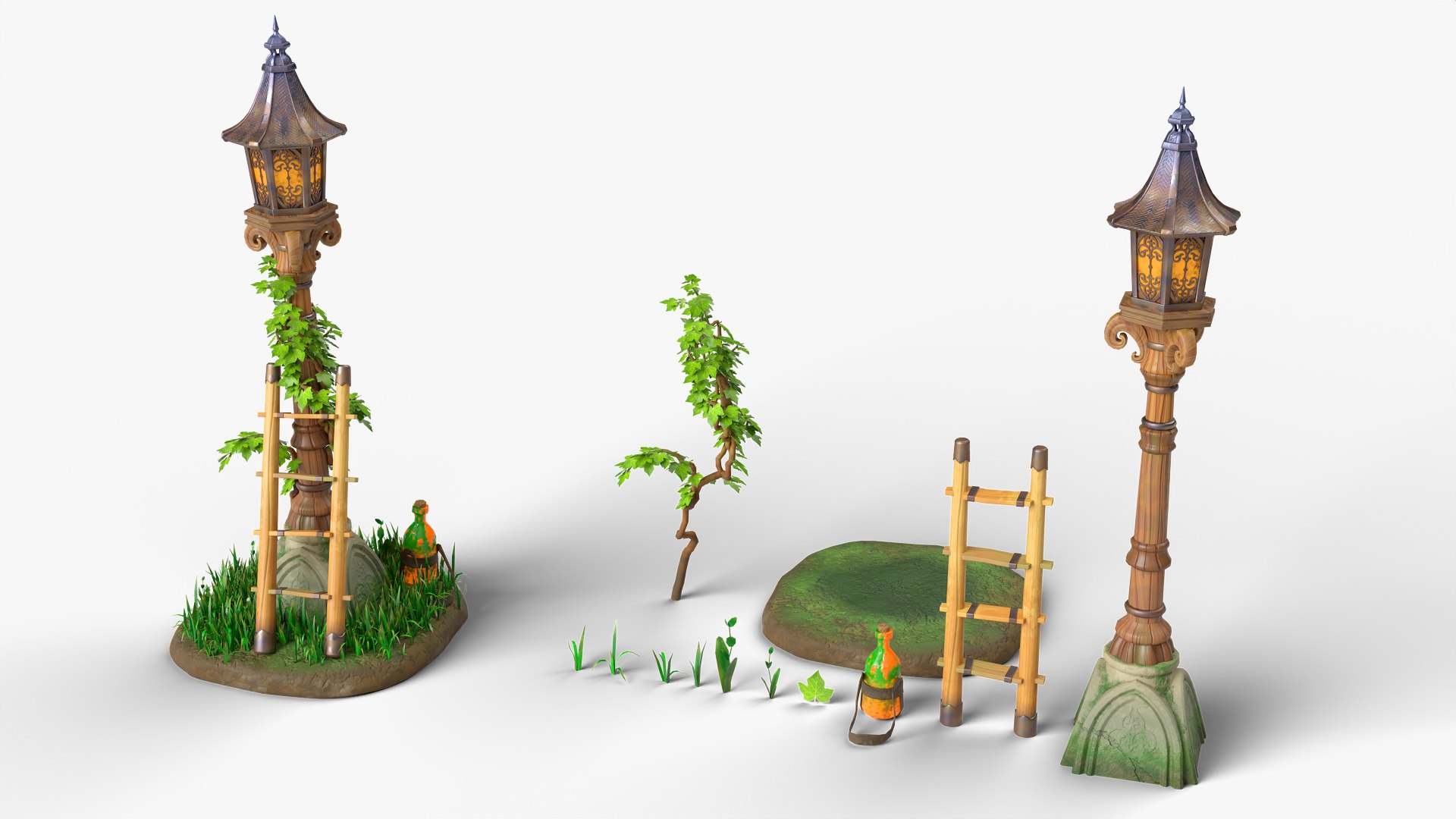 Stylized Medieval Lamp Post Low-poly PBR Asset 3D Model - TurboSquid ...