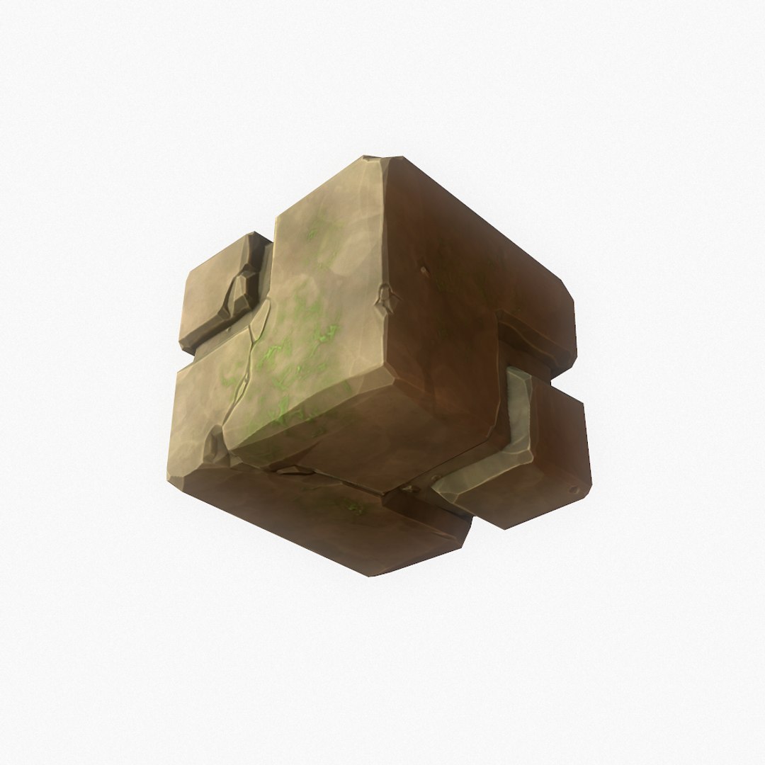 3d Model Cartoon Ancient Ruined Cube