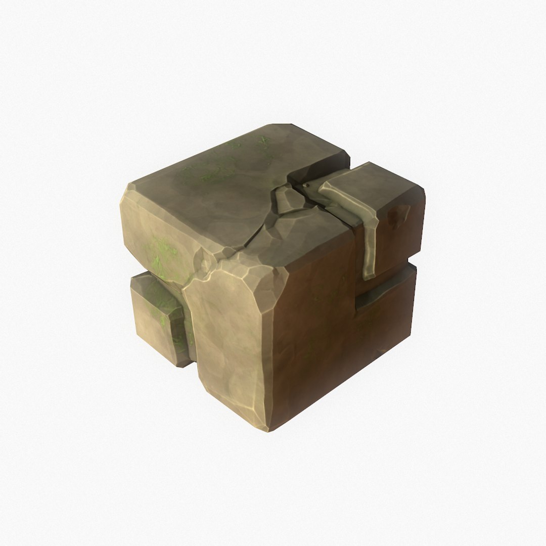 3d Model Cartoon Ancient Ruined Cube