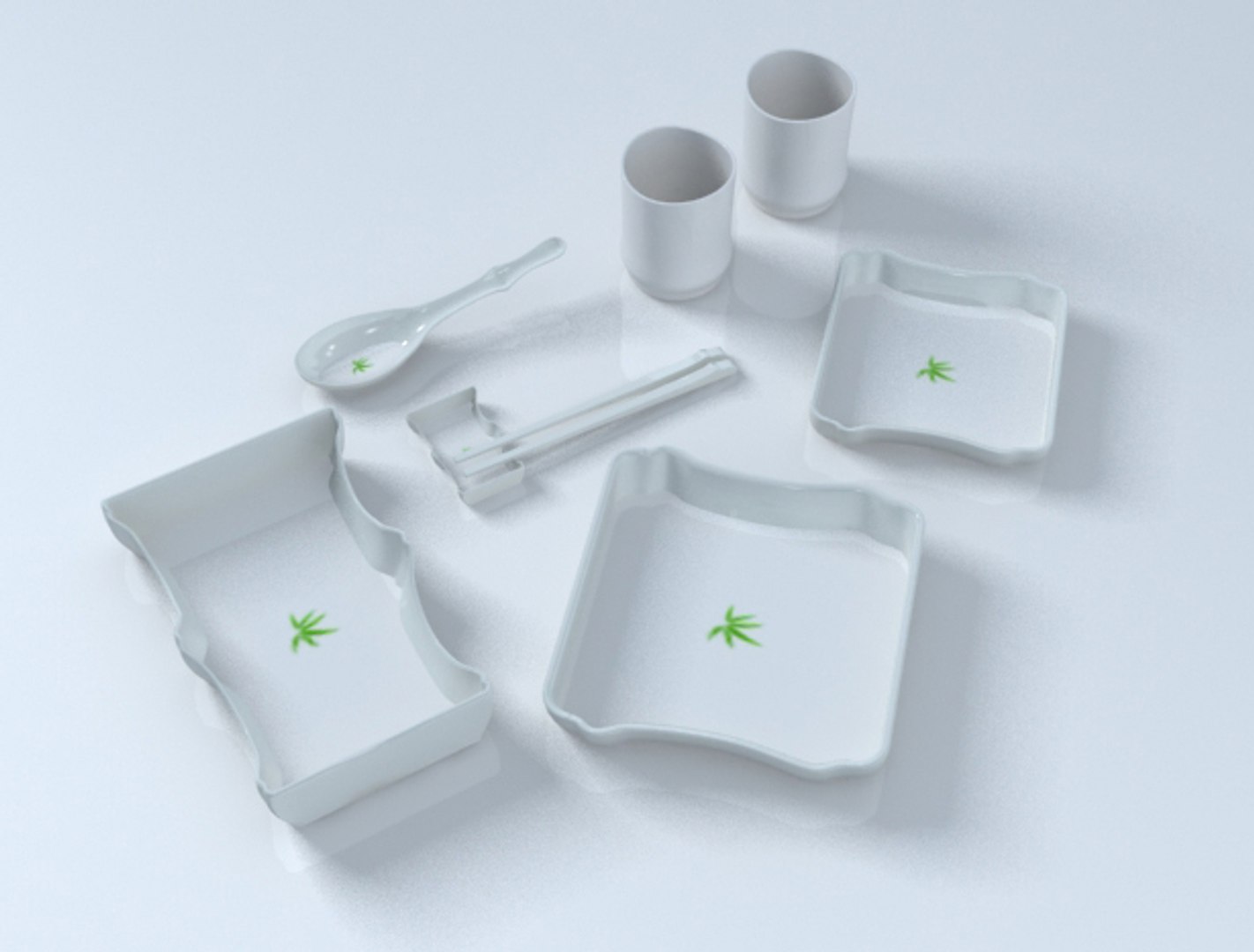 Bamboo shape tableware set 3D model - TurboSquid 1404050