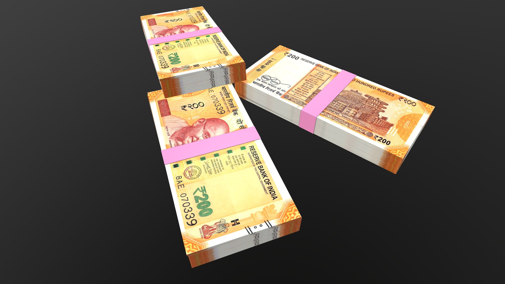 3D Indian 200 Note Currency Bundle AR VR PBR Model - TurboSquid 2007278