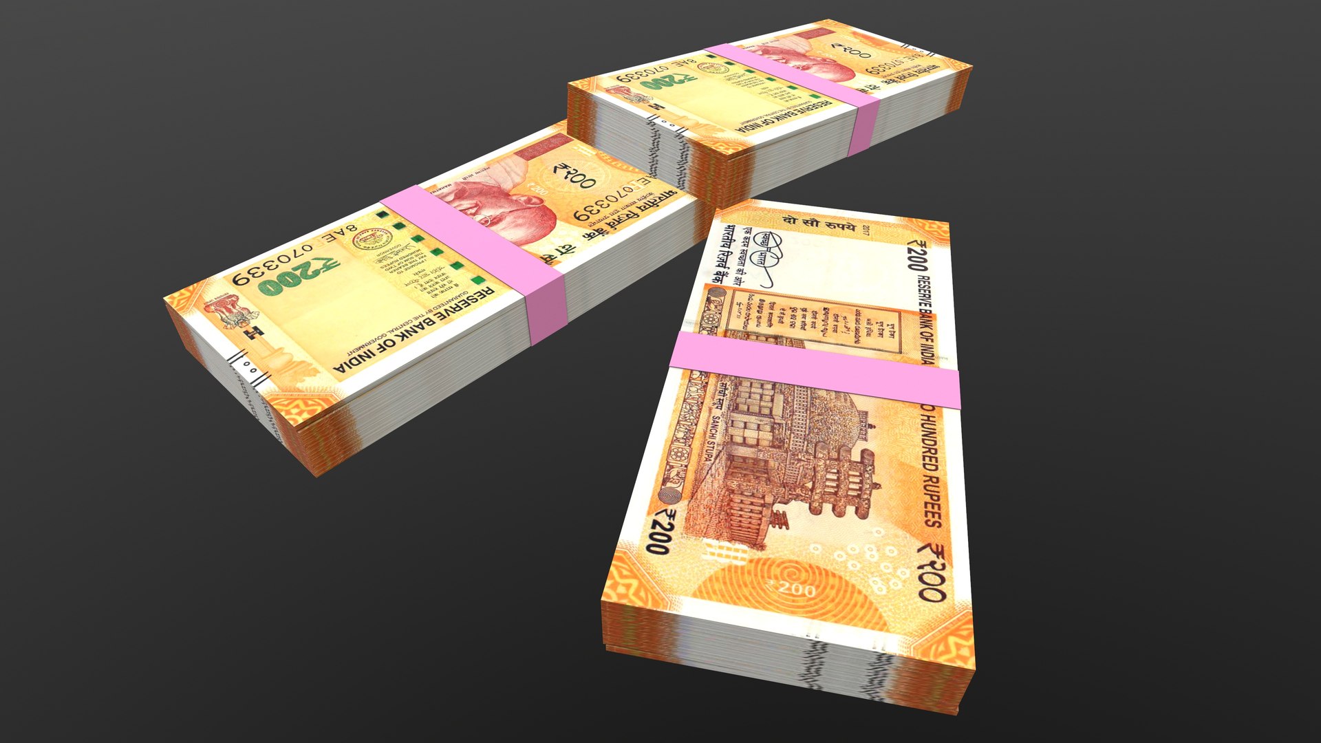 3D Indian 200 Note Currency Bundle AR VR PBR Model - TurboSquid 2007278