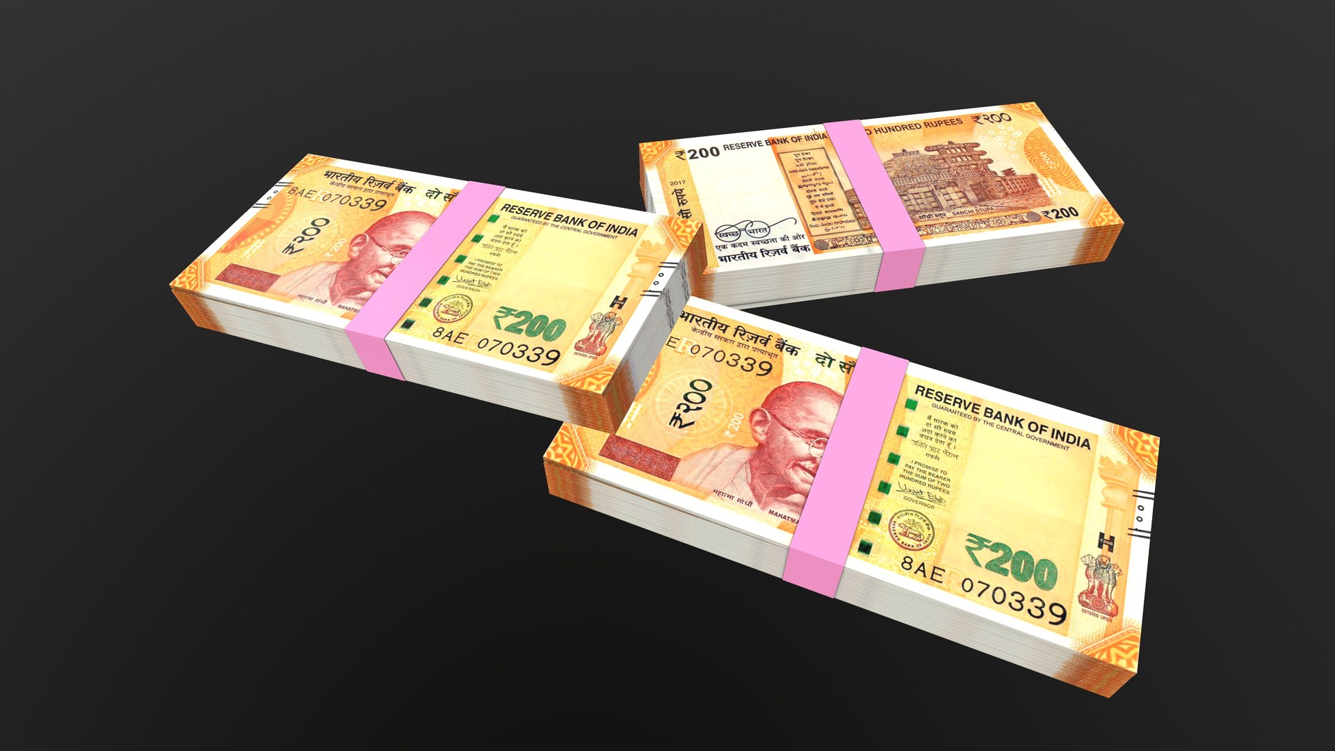 3D Indian 200 Note Currency Bundle AR VR PBR Model - TurboSquid 2007278