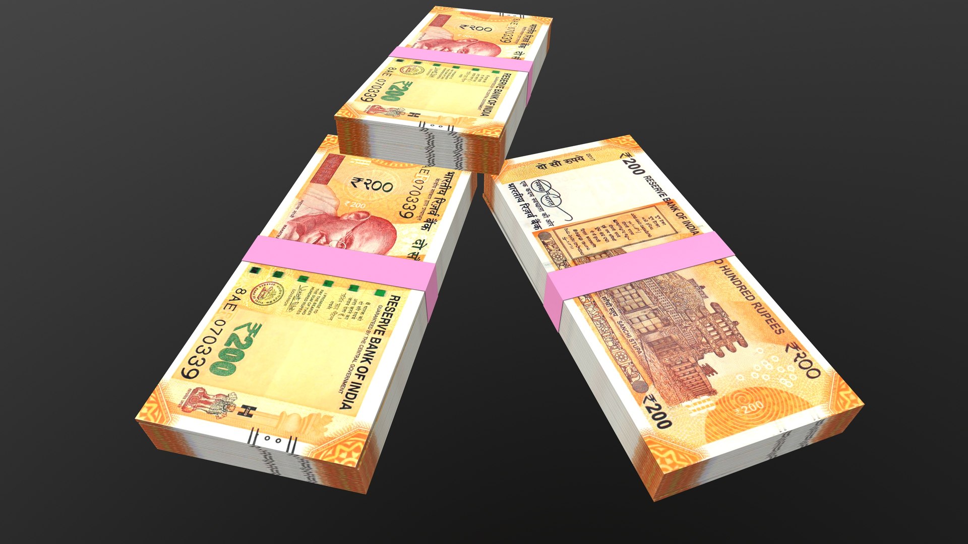 3D Indian 200 Note Currency Bundle AR VR PBR Model - TurboSquid 2007278
