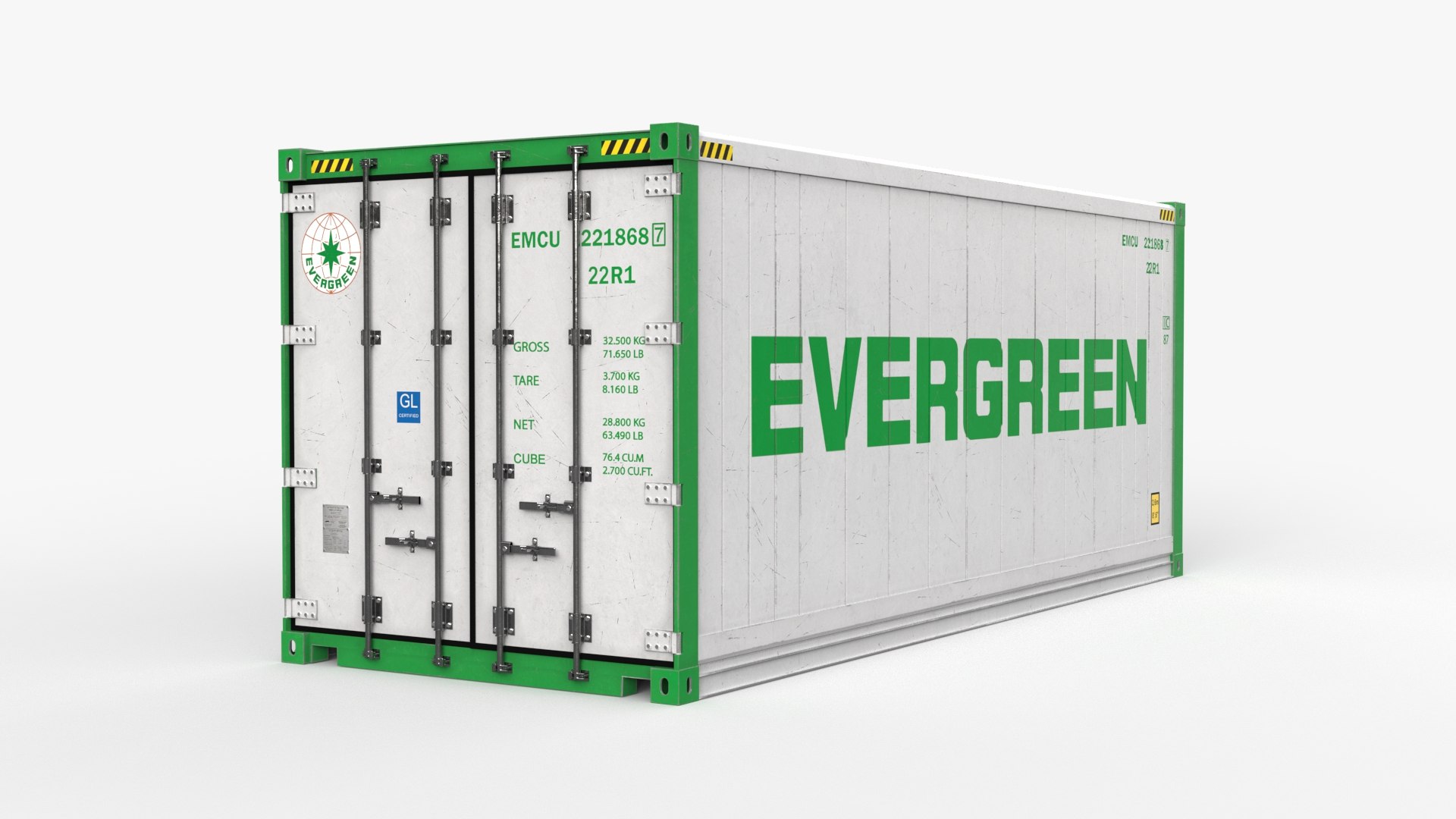 20feet EVERGREEN Shipping Container Reefer CARRIER 3D Model ...