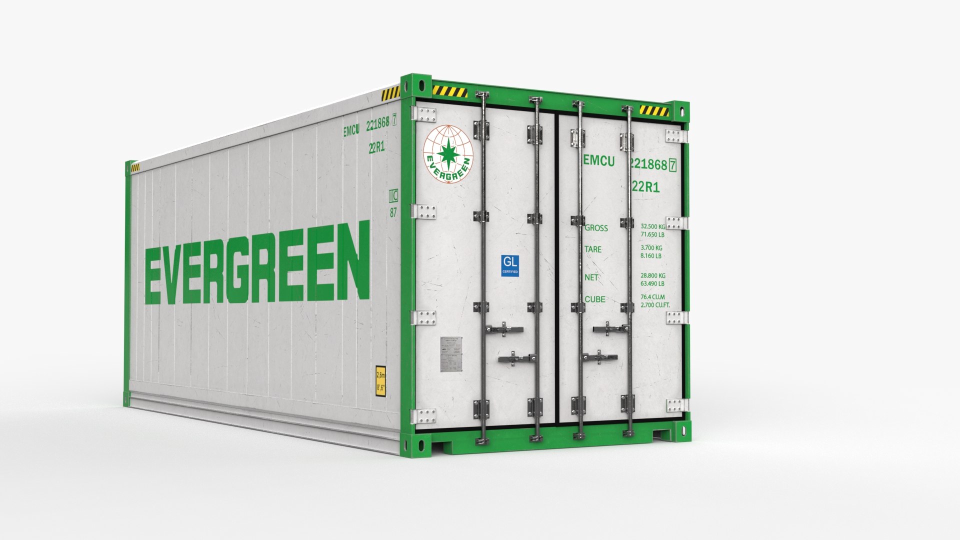 20feet EVERGREEN Shipping Container Reefer CARRIER 3D Model ...